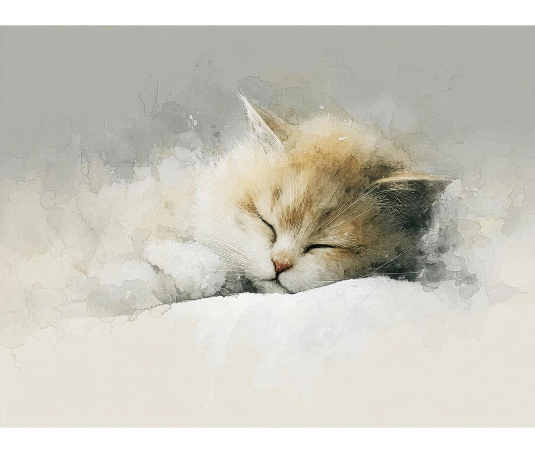 Sleeping Kitten Watercolor Giclée Print – Cat Wall Art for Bedroom ...