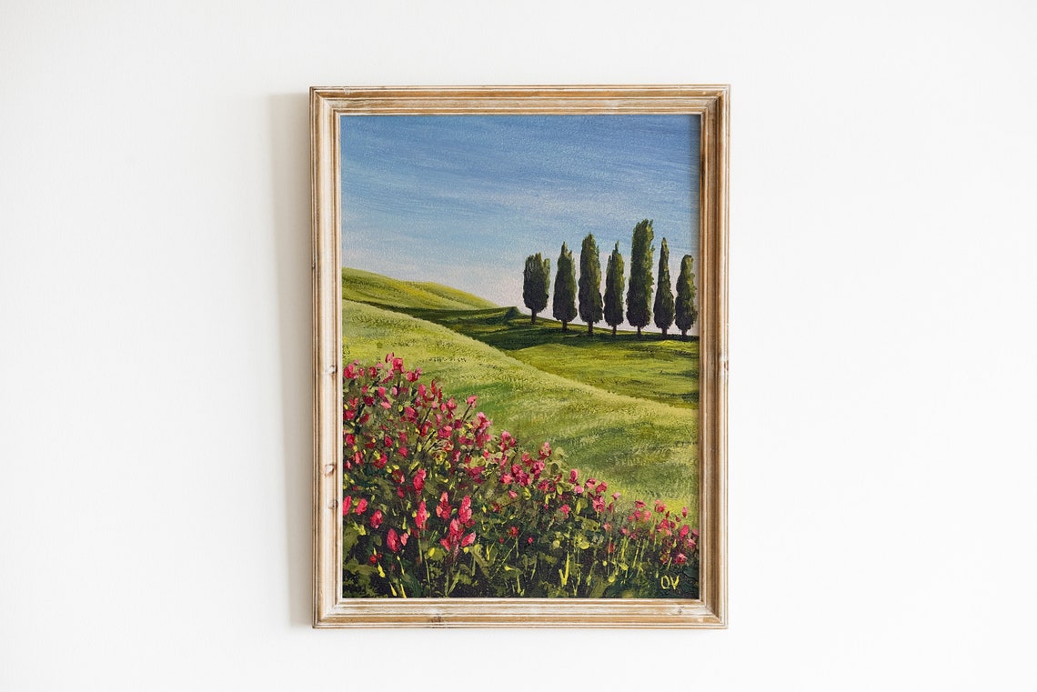 Green Tuscany Hills Acrylic Painting: Summer Landscape Home Decor ...