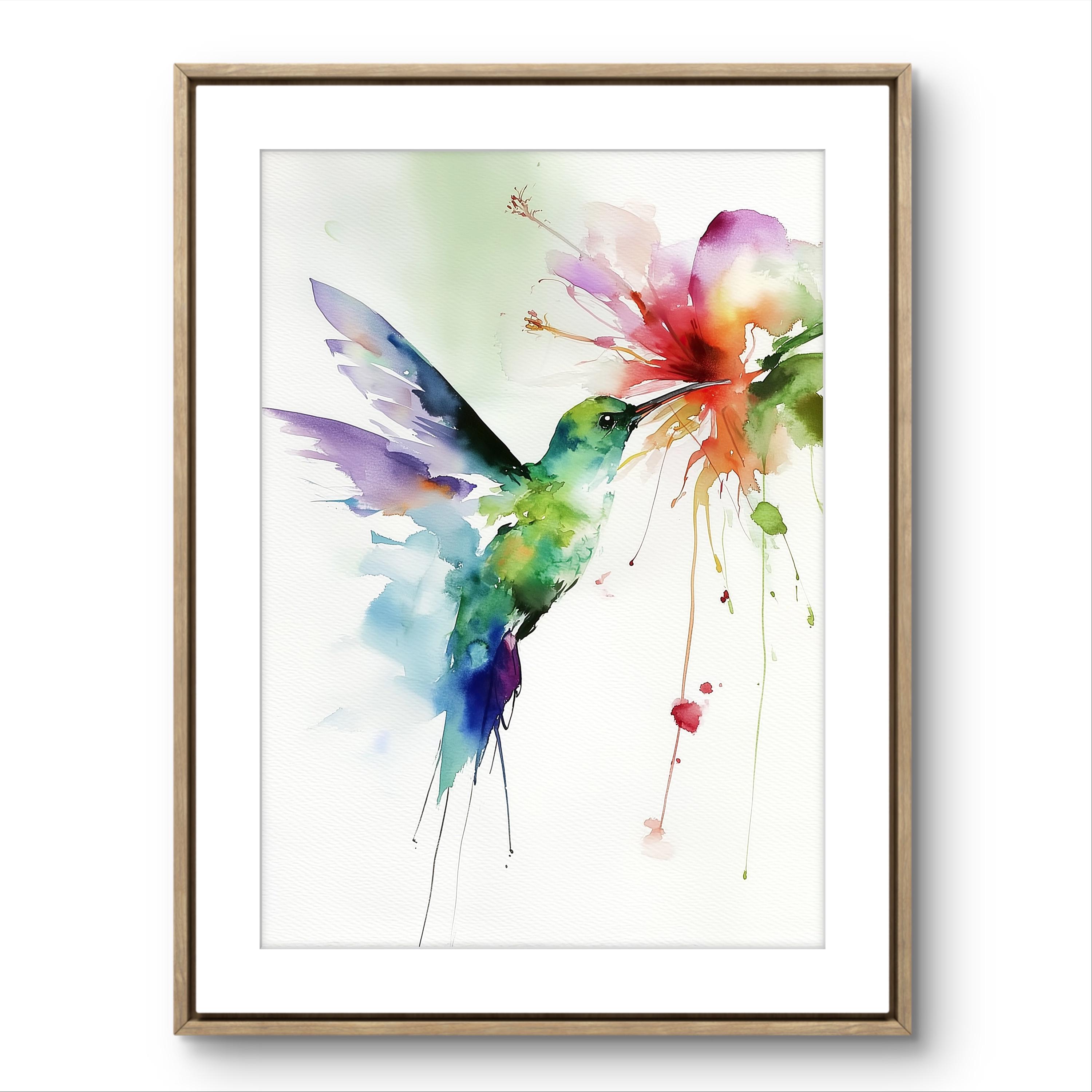 Colorful Hummingbird Watercolor Print - Vibrant Bird Flower Wall Art ...