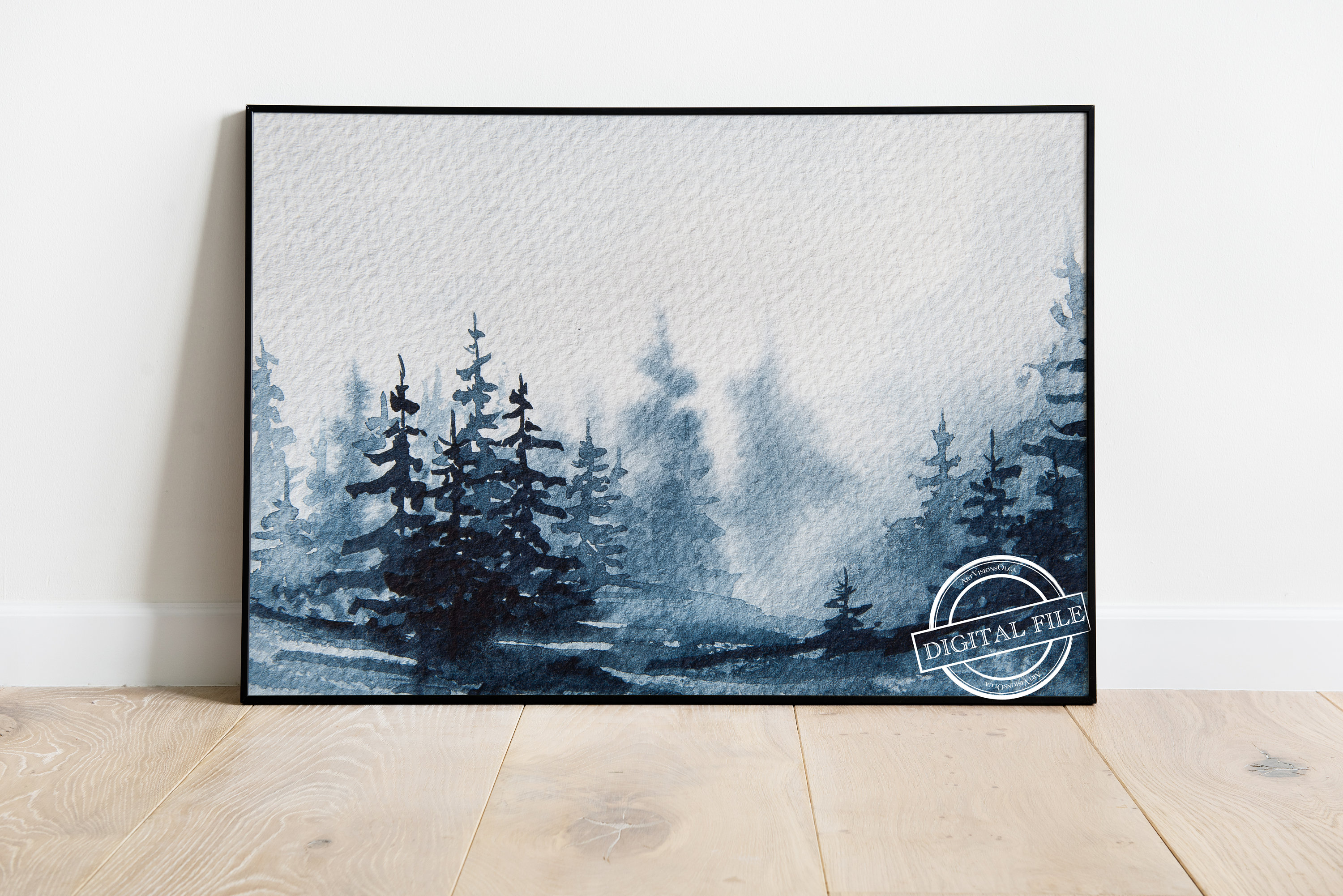 Misty Pine Forest Watercolor Printable Art: Large-sized Digital ...