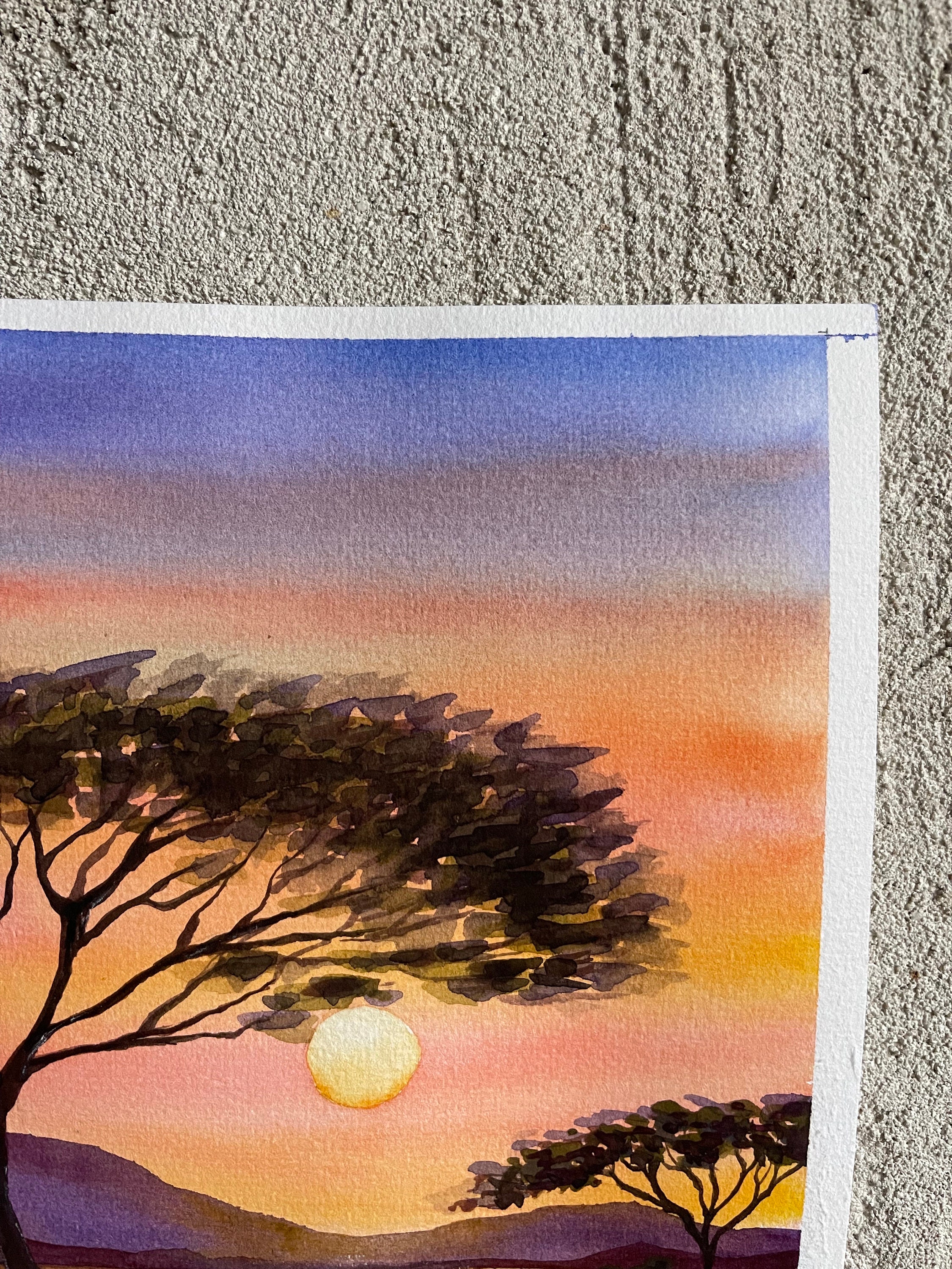 African Savanna Original Watercolor Painting Wild Desert Landscape Wall ...