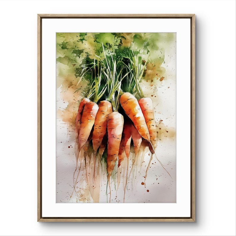 Watercolor Carrot Bunch Print – Rustic Vegetable Kitchen Wall Art ...