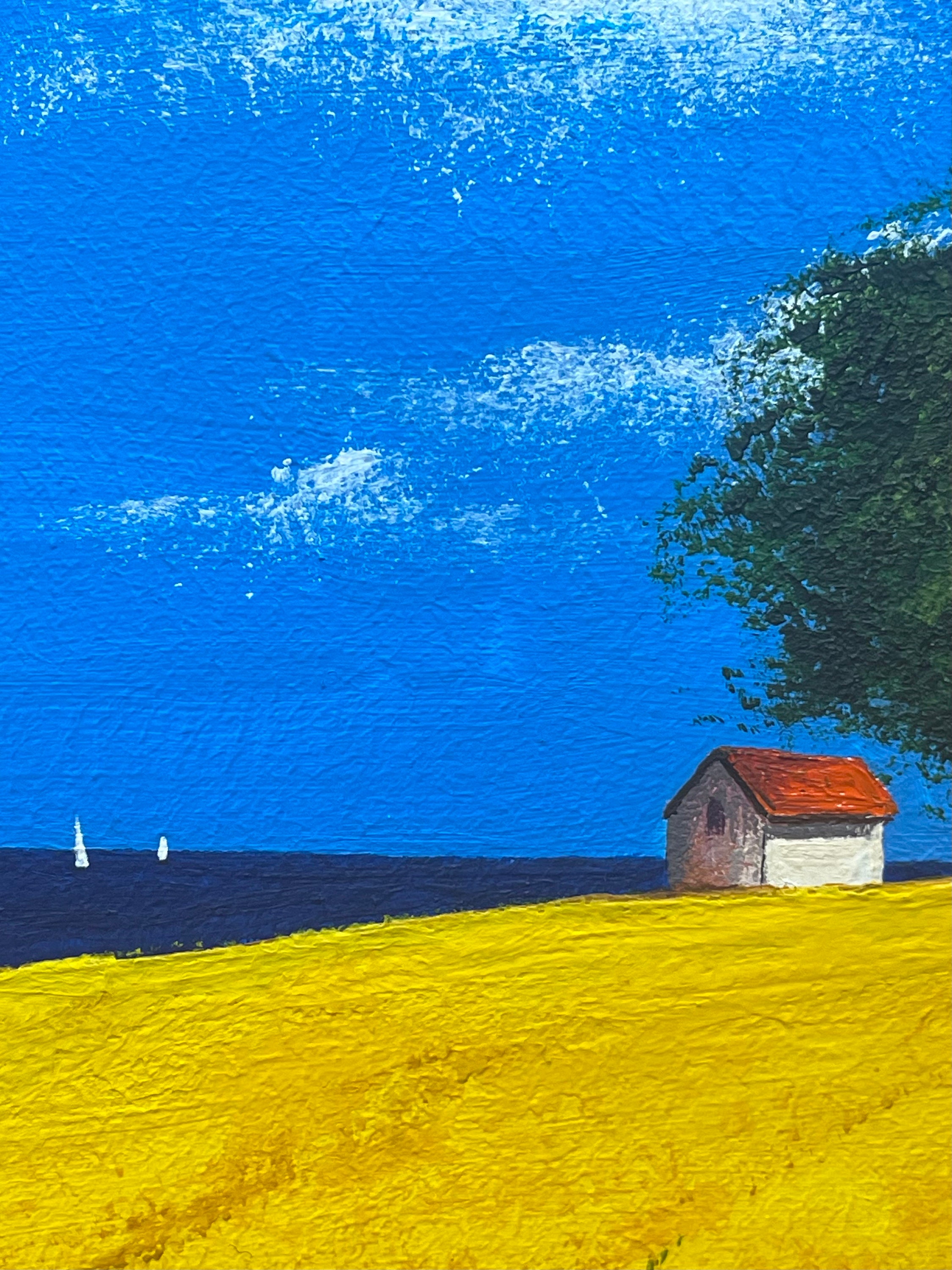 Summer Landscape Original Painting Miniature House With Tree Near Sea ...
