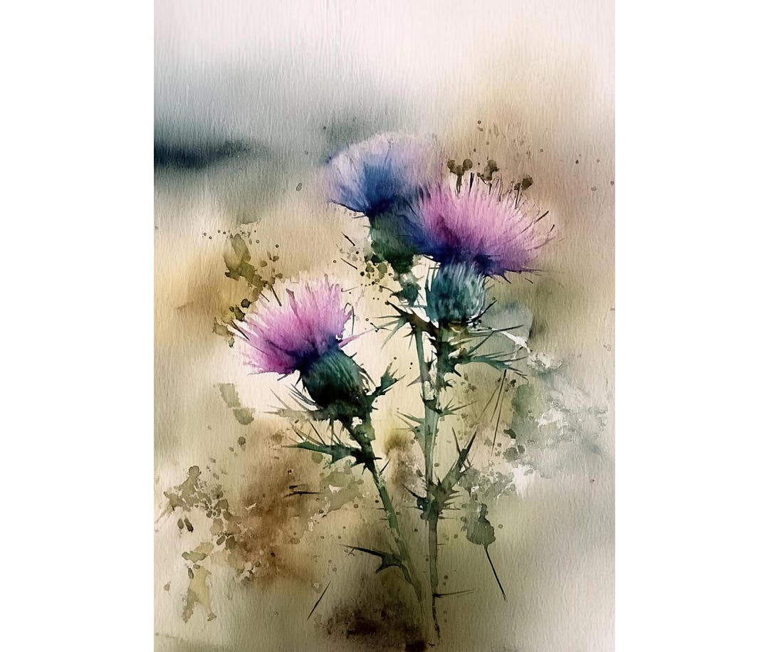 Scottish Thistle Botanical Art Print • Purple & Blue Wildflower Wall ...
