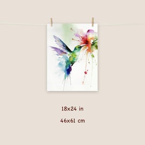 Colorful Hummingbird Watercolor Print - Vibrant Bird Flower Wall Art ...