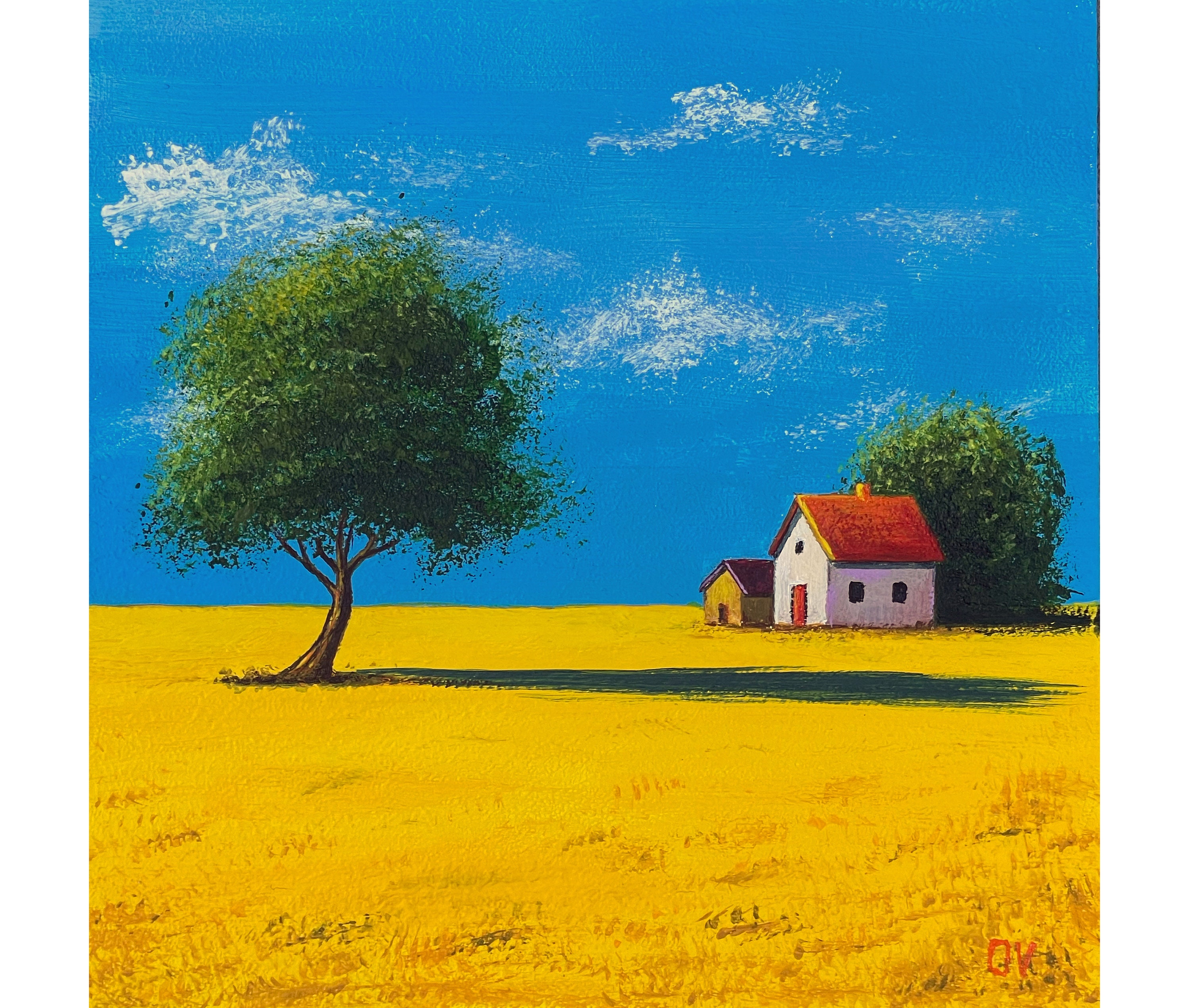 Village Summer Landscape Original Painting Tiny House With Tree Yellow ...