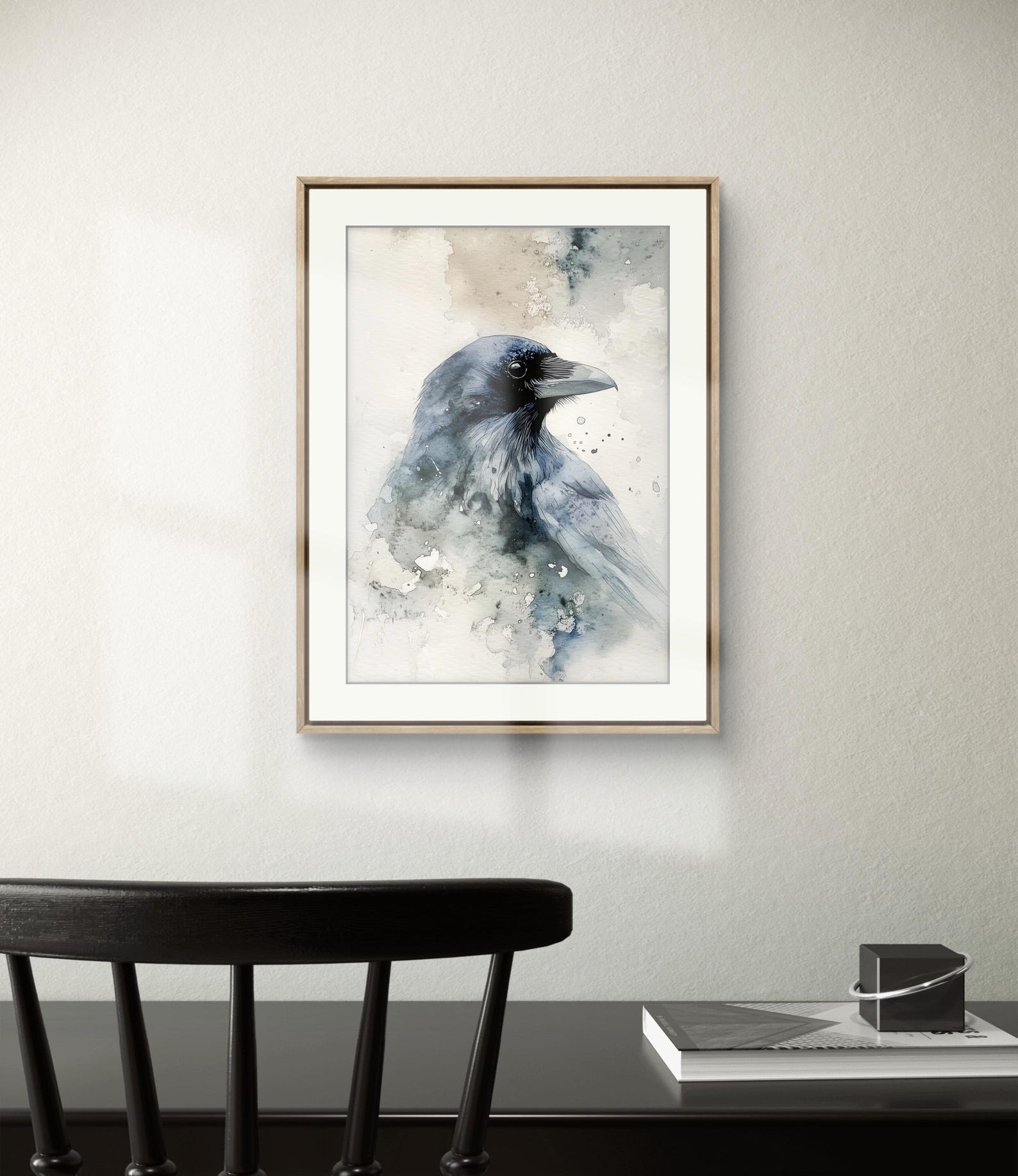 Black Raven Watercolor Art Print, Mystical Corvus Portrait, Gothic Wall ...