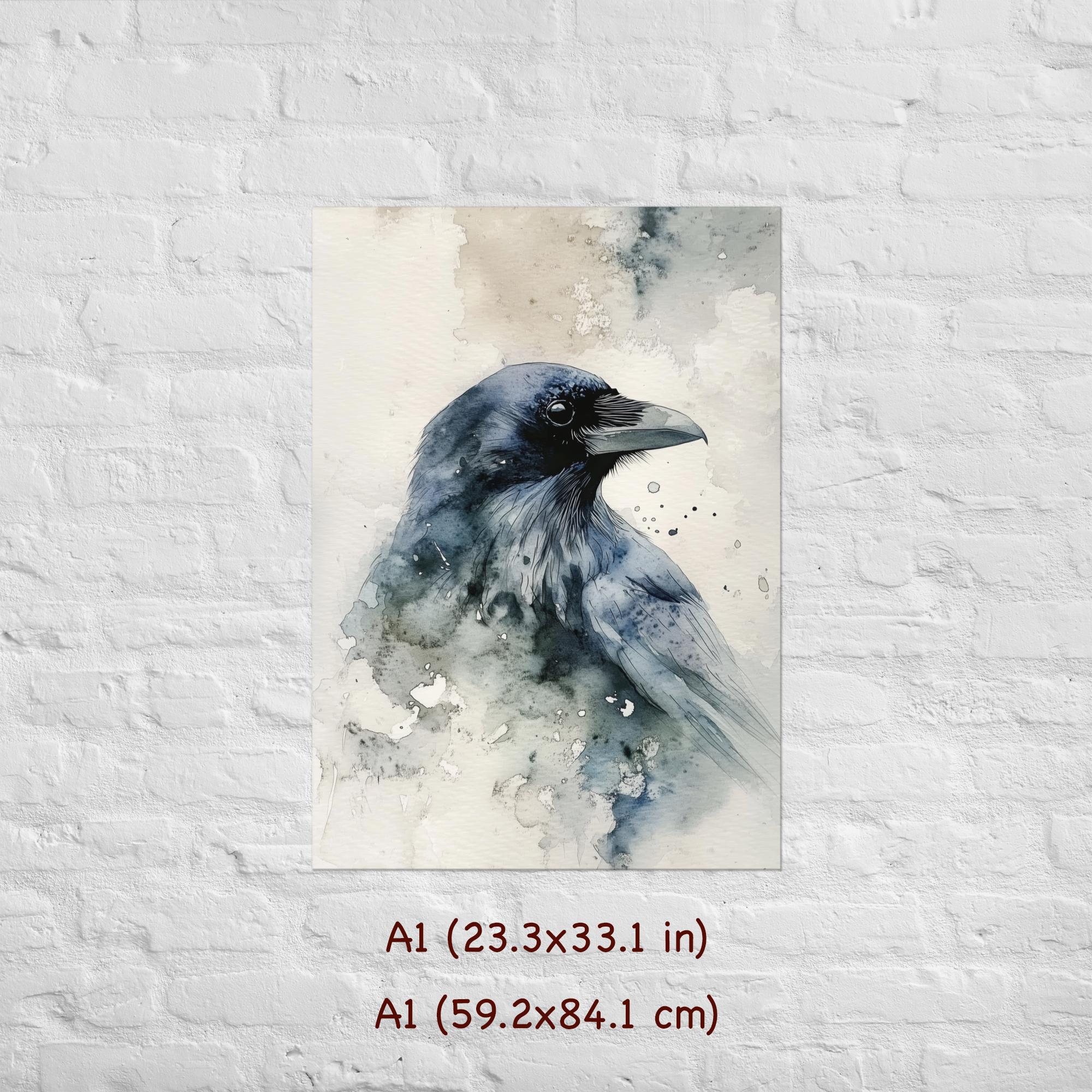 Black Raven Watercolor Art Print, Mystical Corvus Portrait, Gothic Wall ...