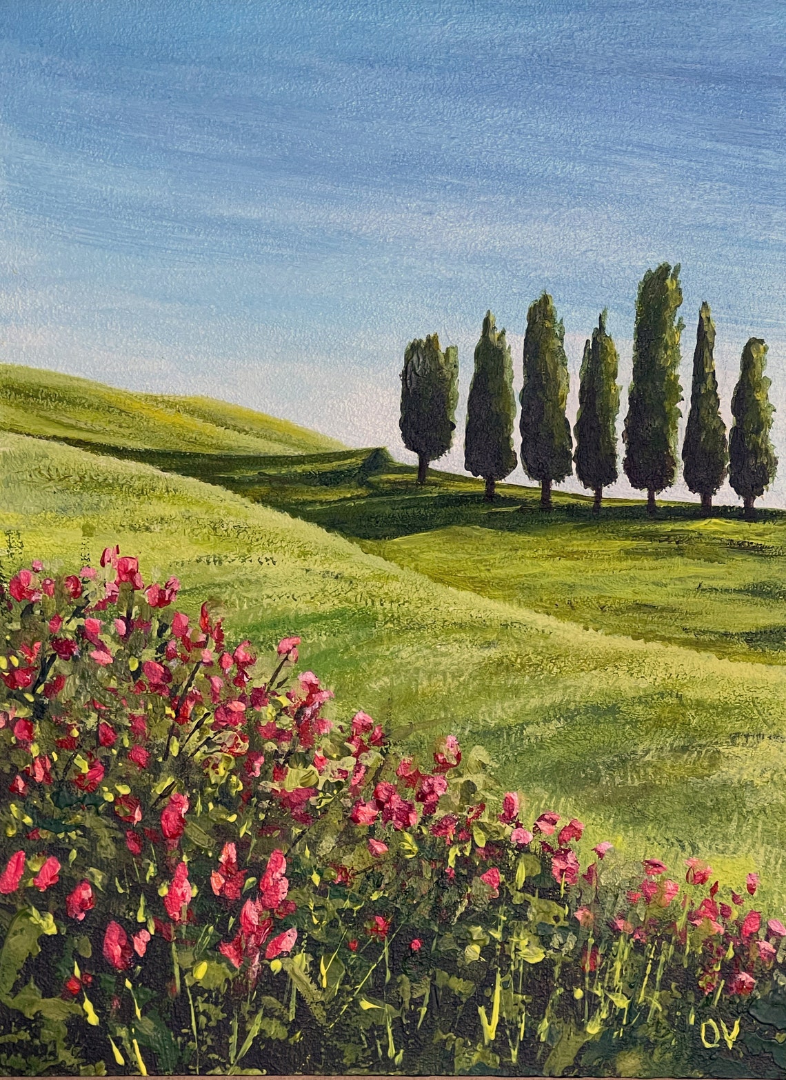 Green Tuscany Hills Acrylic Painting: Summer Landscape Home Decor ...