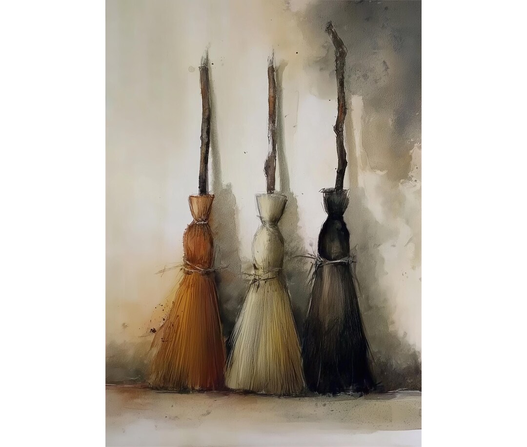 Witch Brooms Watercolor Giclée Print – Vintage Rustic Halloween Wall ...