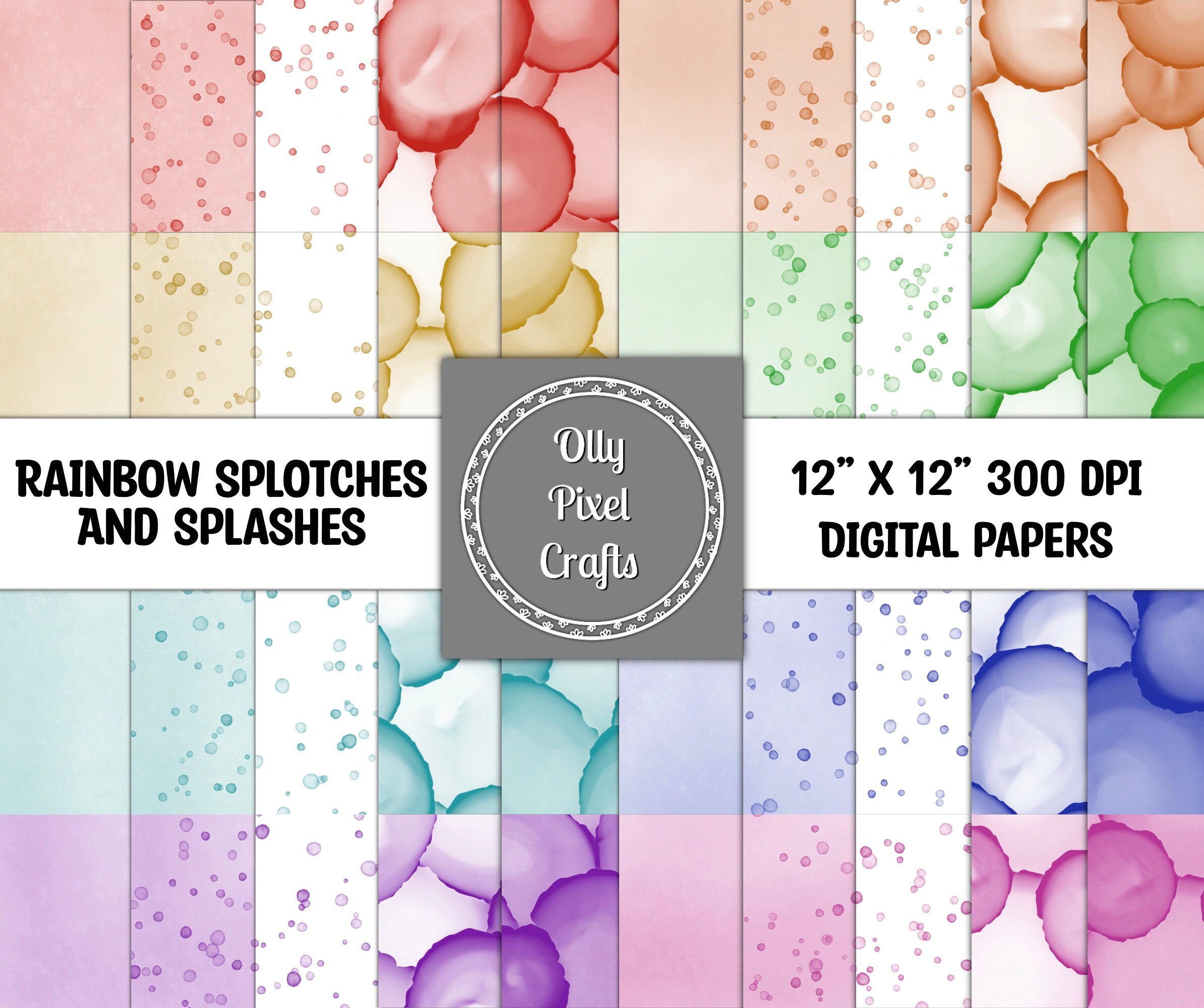 40 Rainbow Splotches and Splashes Digital Papers, Digital Paper Pack ...