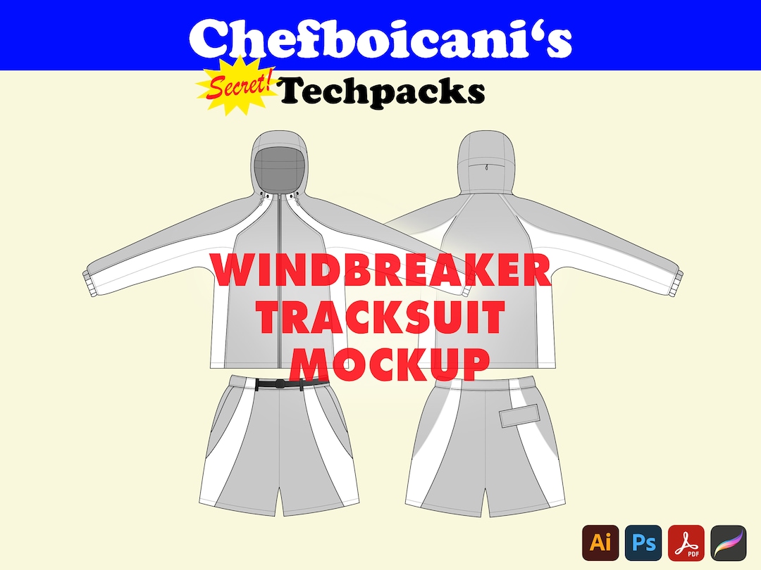 Windbreaker Tracksuit Mockup: Vector Fashion Techpack (AI, SVG, PDF) - Etsy