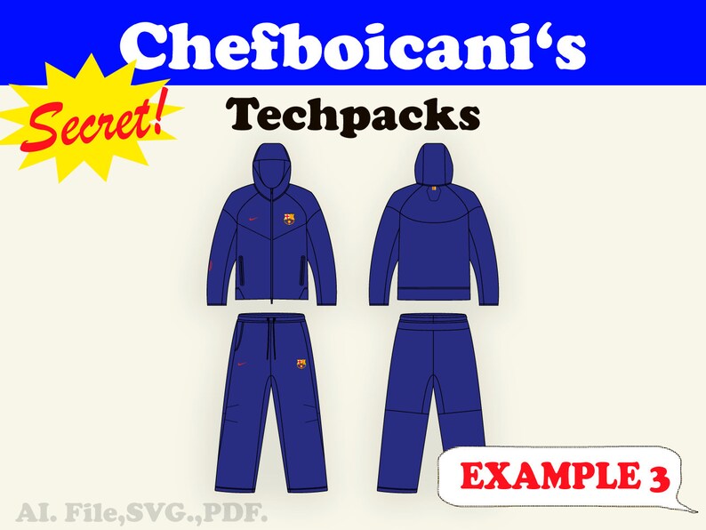 Chefboicanis Tech Fleece Tracksuit Mockup With Techpack SVG Vector ...