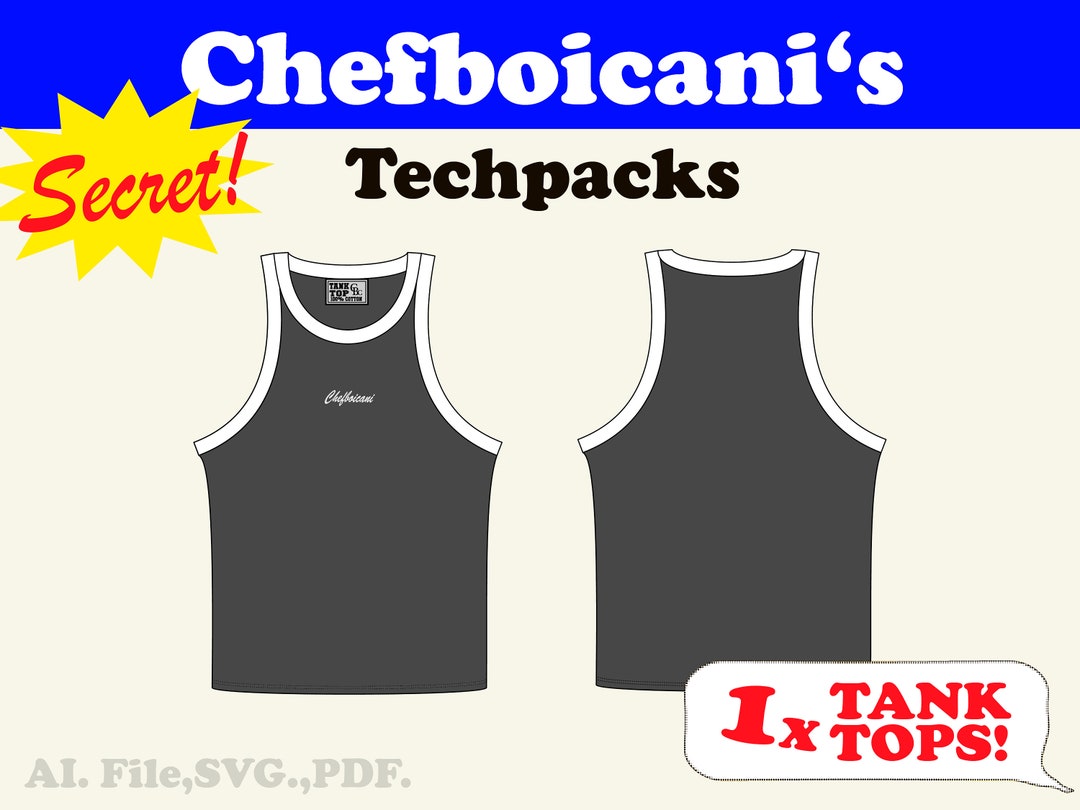 Tank-top Fashion Design Mockup: Vector Sketches Techpack (AI, SVG, PDF ...
