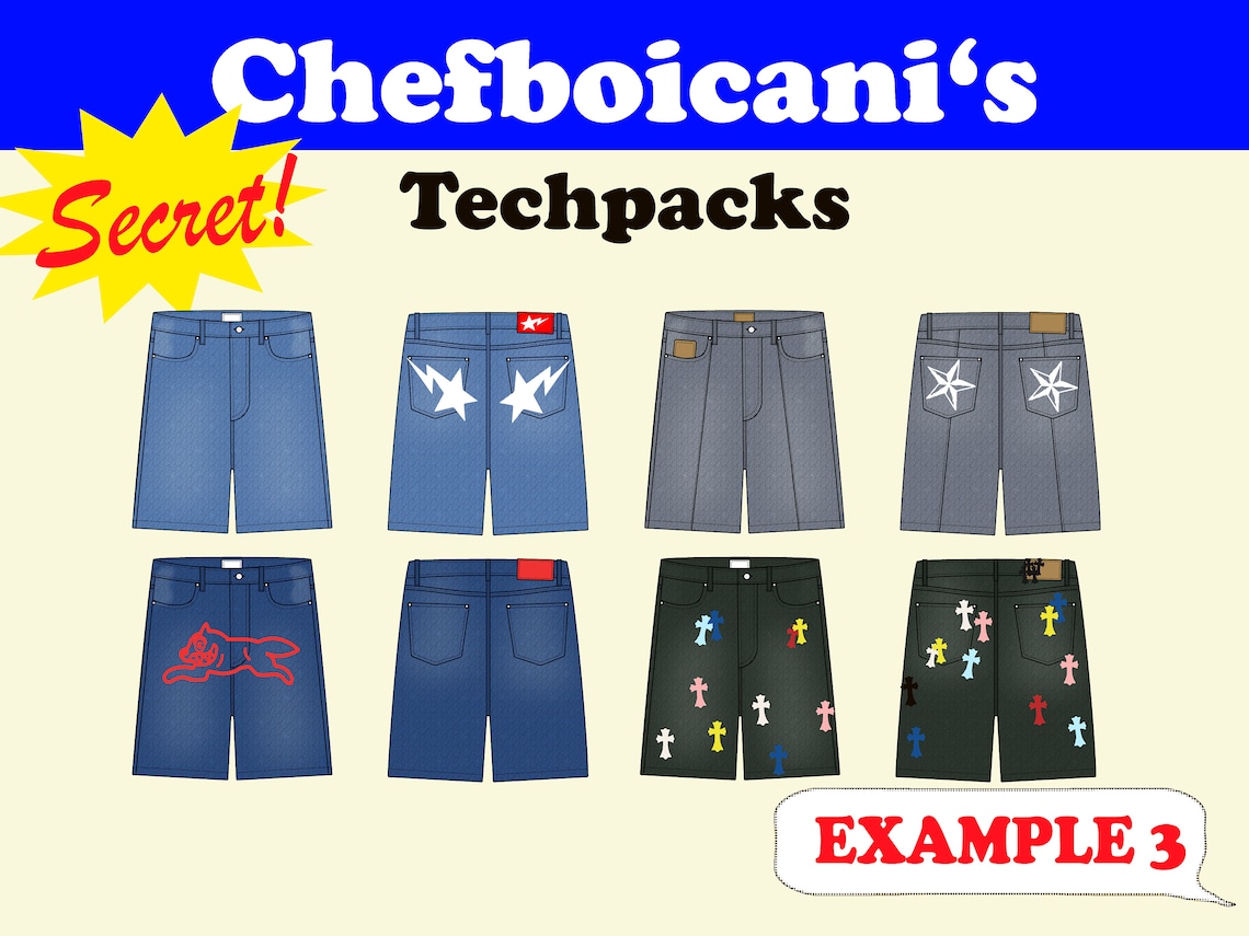 Chefboicanis Streetwear Jeans & Jorts Mockup Pack With Techpack SVG ...
