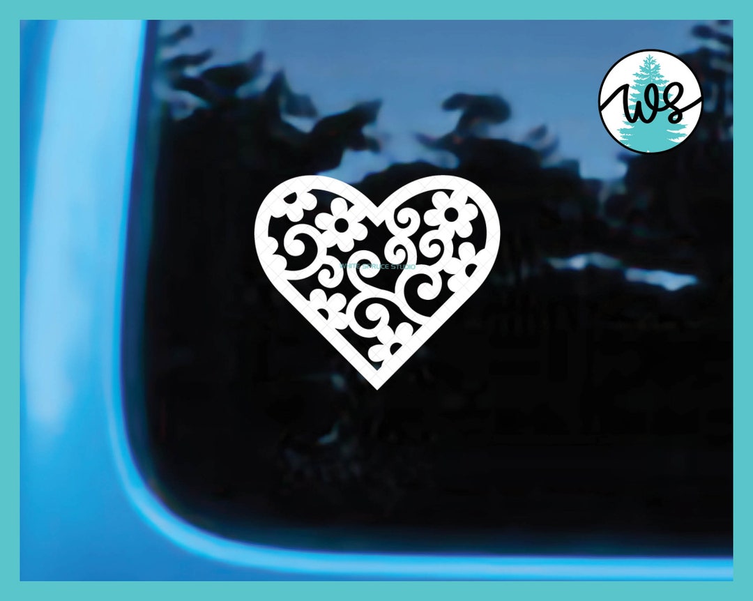 Floral Heart Decal, Vinyl Window Decal, Floral Heart Sticker, Flower ...