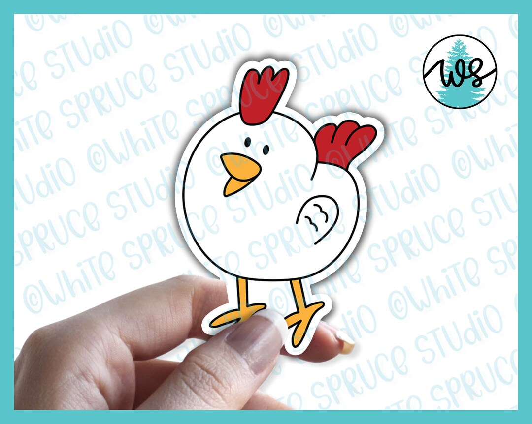 Chicken Sticker, Funny Chicken Sticker, Cartoon Farm Sticker, White ...