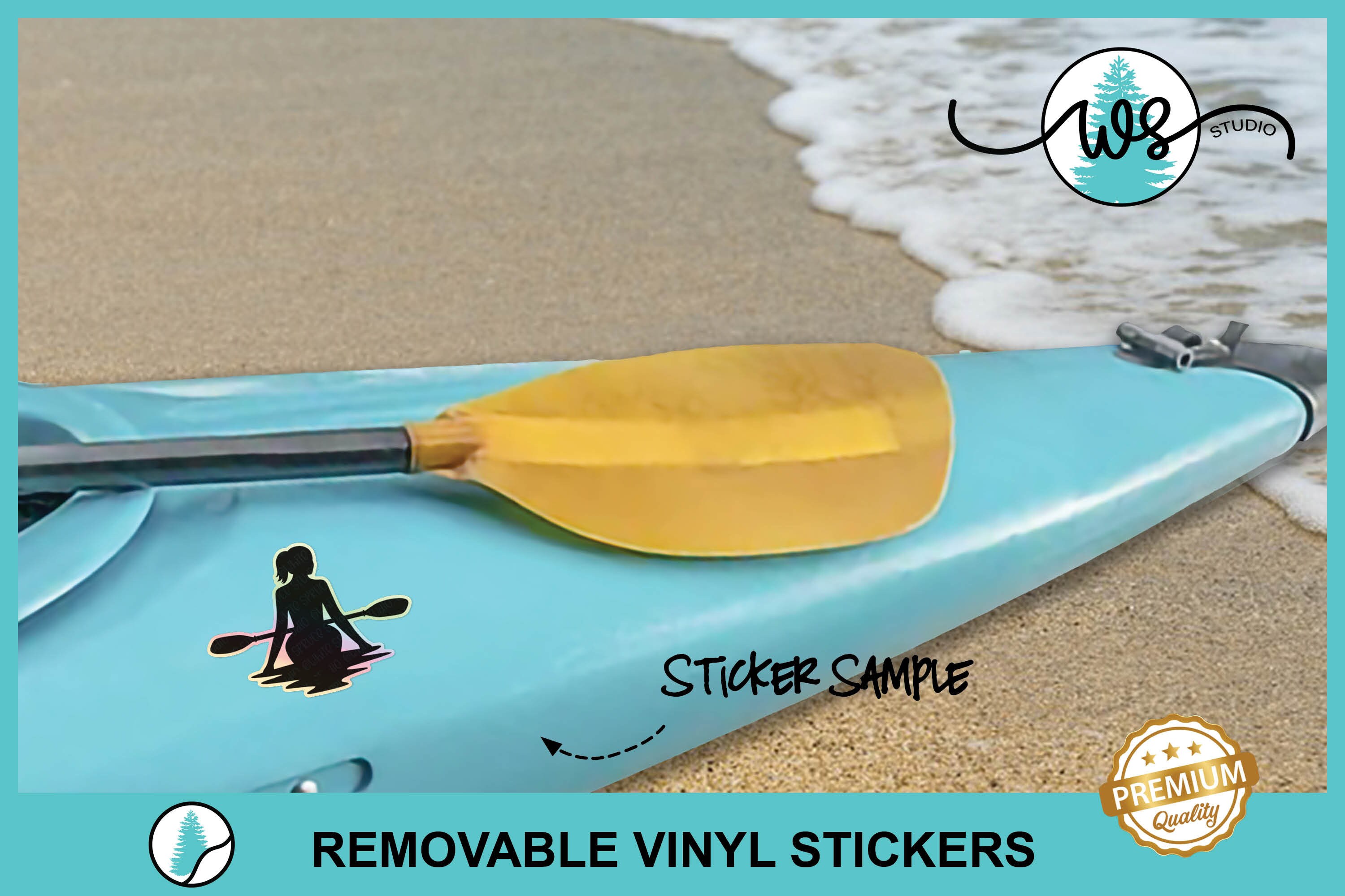 Holographic Kayak Sticker, Rainbow Holographic Woman Kayak Decal, Kayak ...