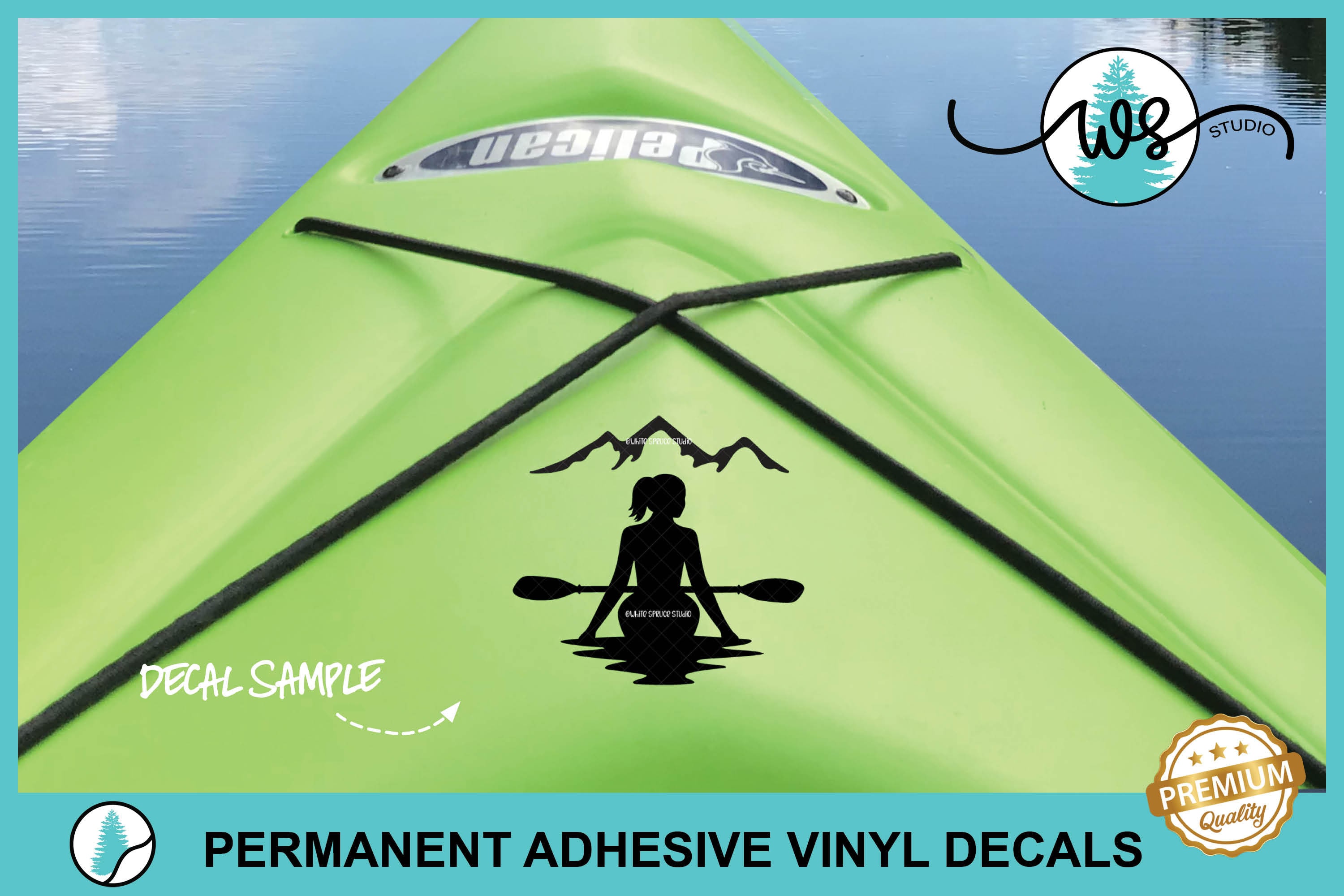 Woman Kayak Decal, Kayak Window Decal, Mountains Decal, Kayak Girl ...