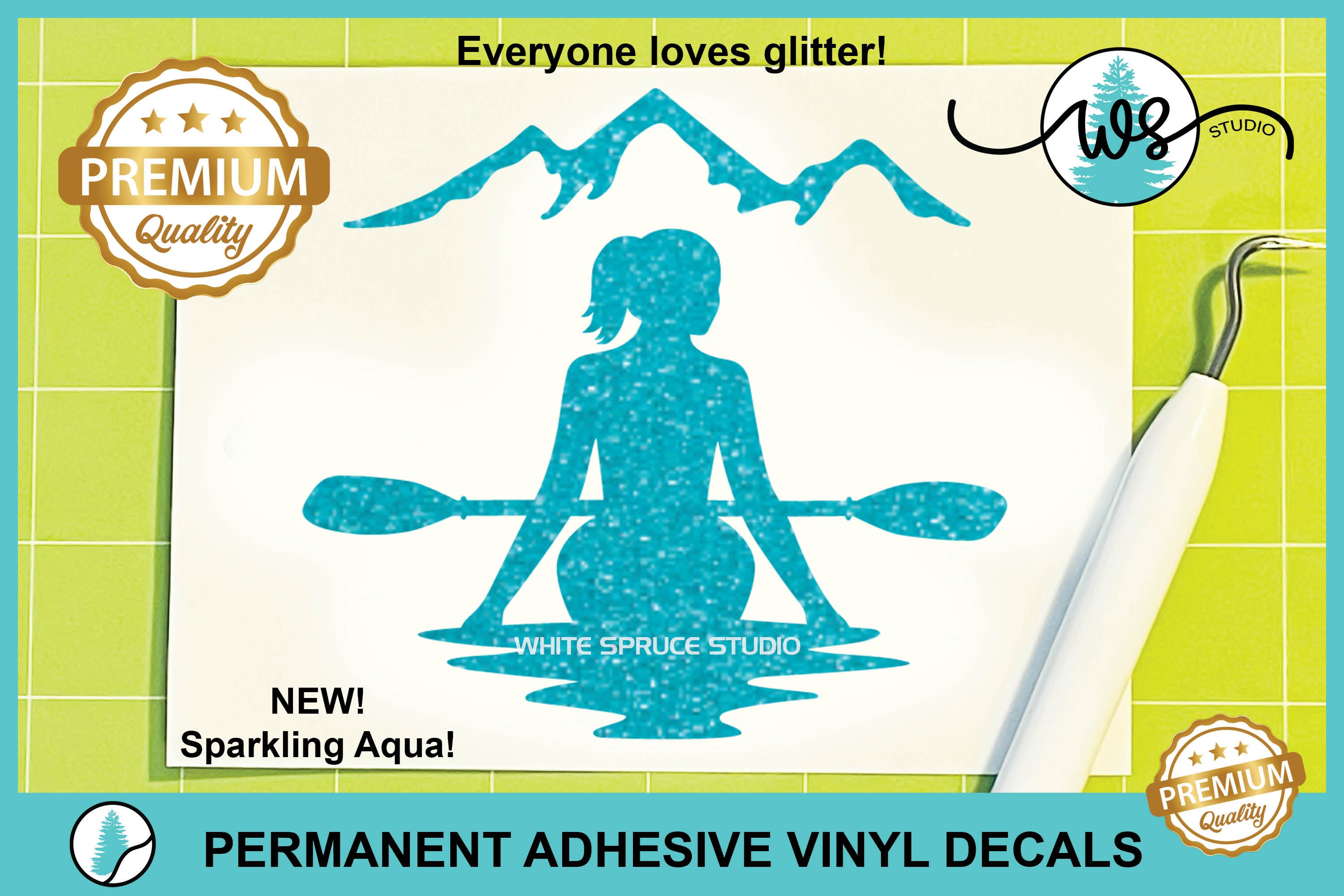 Woman Kayak Decal, Kayak Window Decal, Mountains Decal, Kayak Girl ...