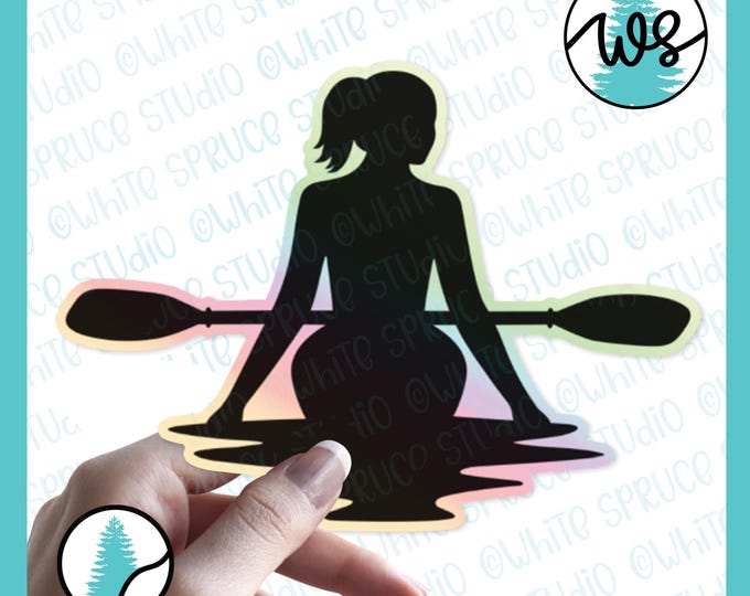 Holographic Kayak Sticker, Rainbow Holographic Woman Kayak Decal, Kayak ...