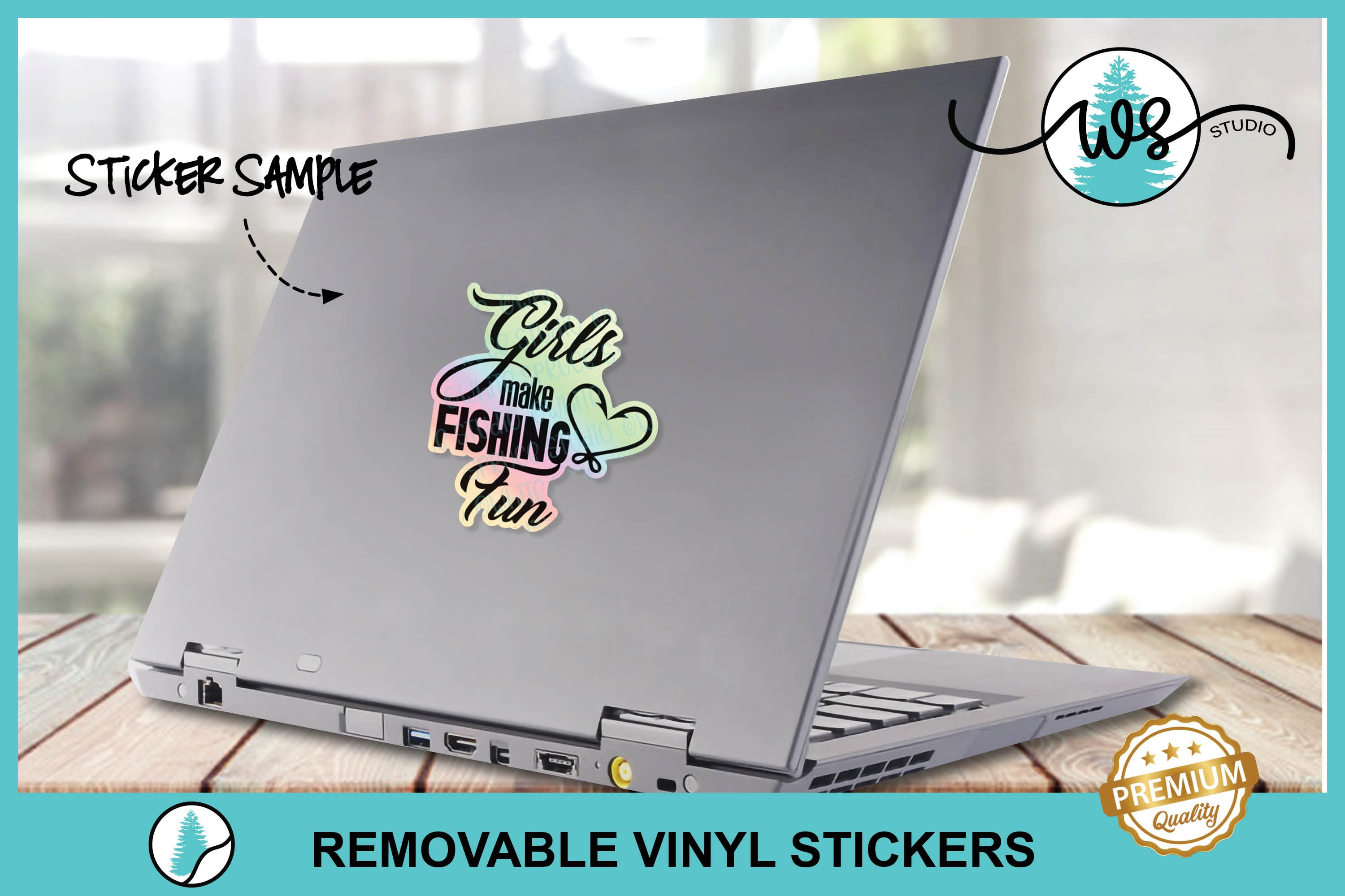 Holographic Fishing Sticker, Fish Hook Sticker, Fishing Sticker Decal ...