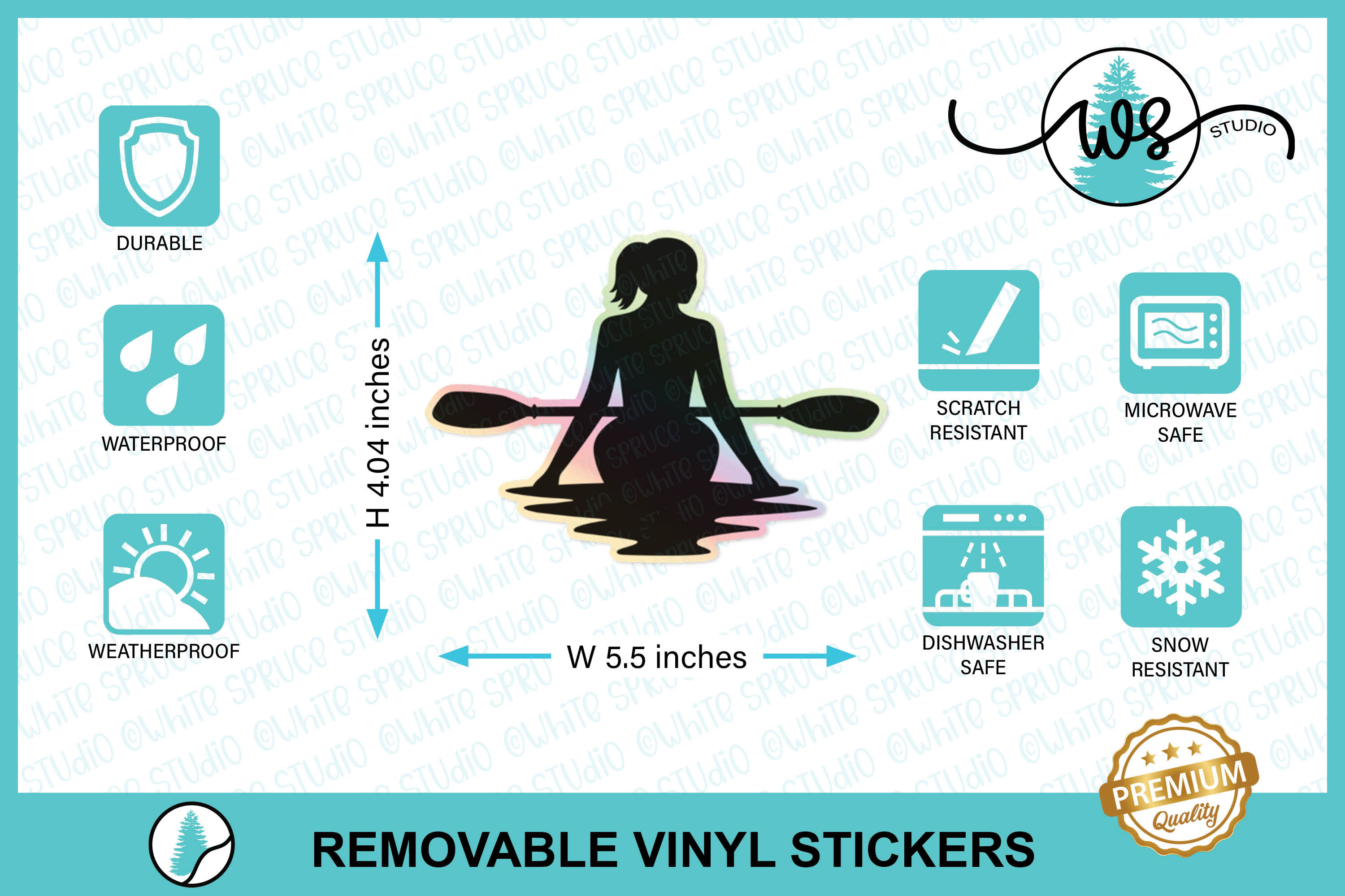Holographic Kayak Sticker, Rainbow Holographic Woman Kayak Decal, Kayak ...