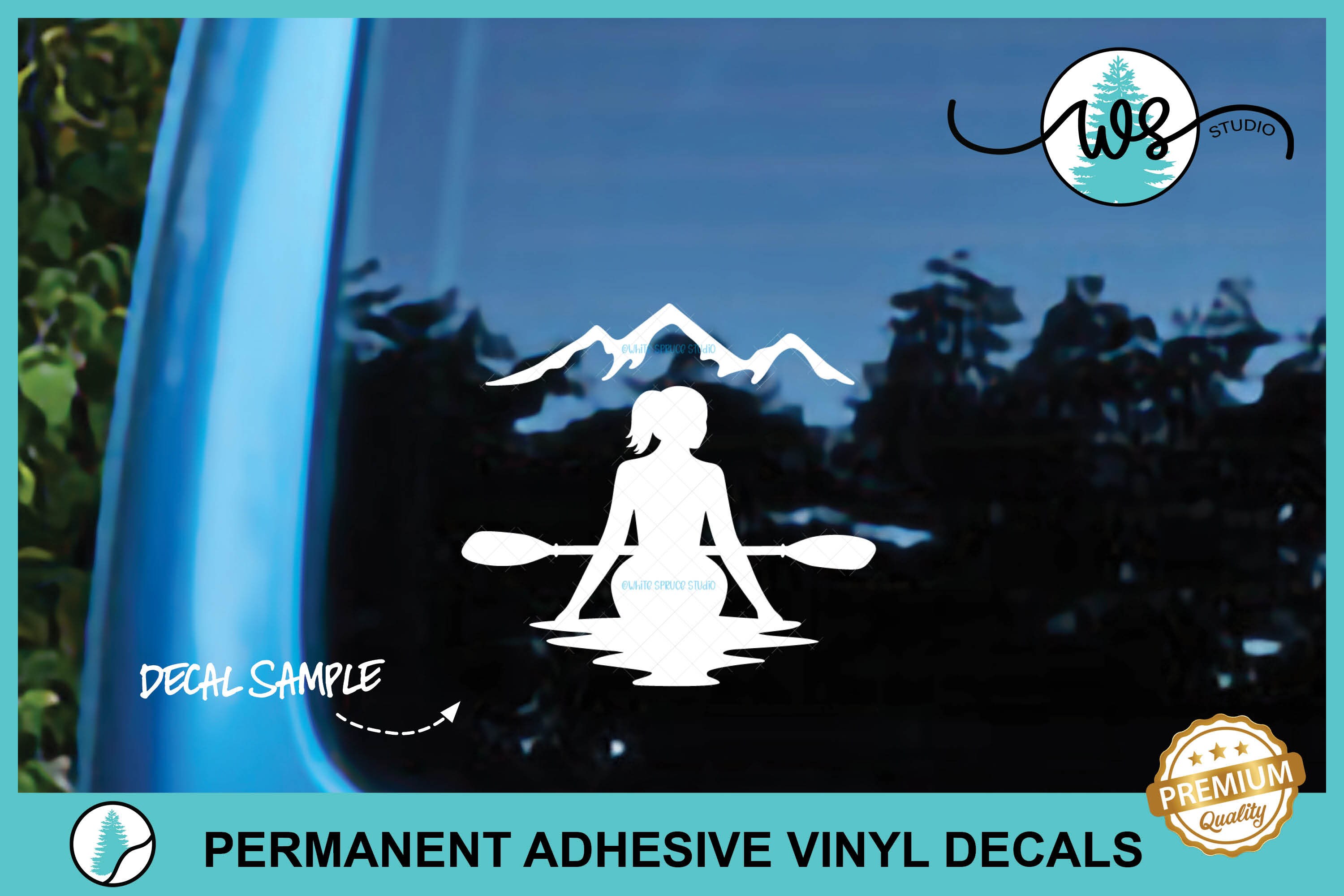 Woman Kayak Decal, Kayak Window Decal, Mountains Decal, Kayak Girl ...