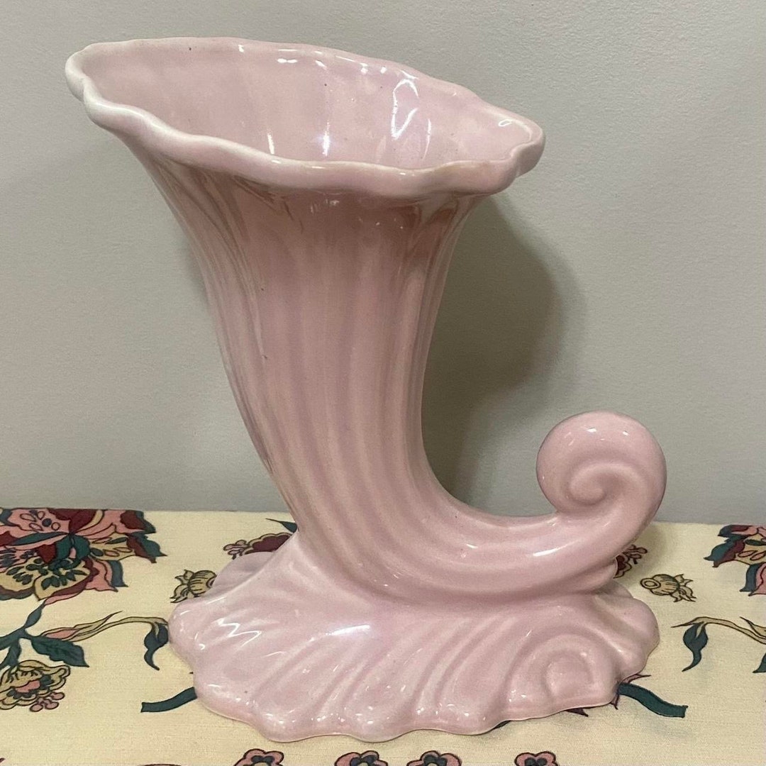 Pastel Pink Ceramic Cornucopia Vase - Etsy