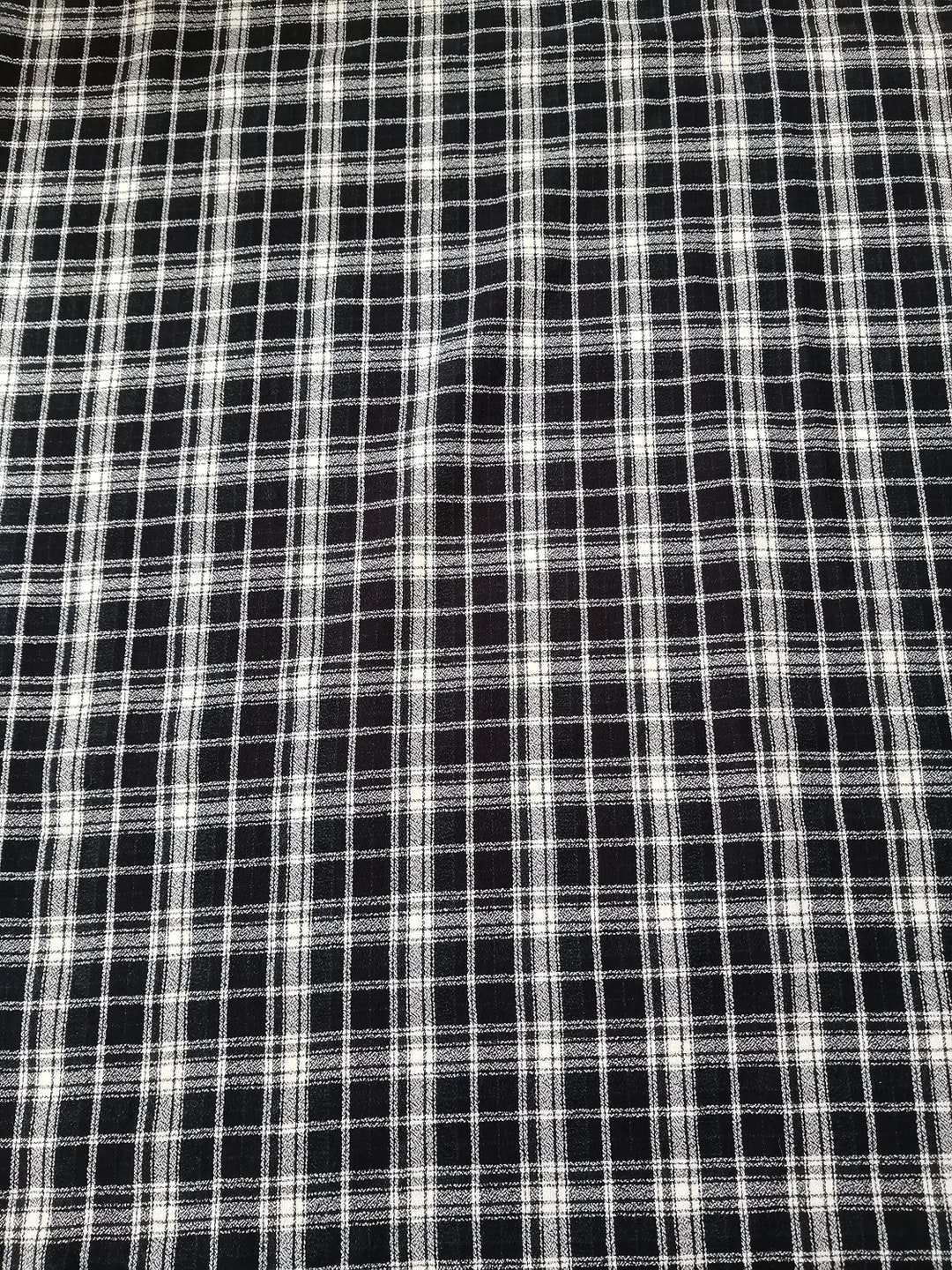 Checked Dressmaking Fabric, 2.5 Metre, Black and Cream Fabric Remnant ...