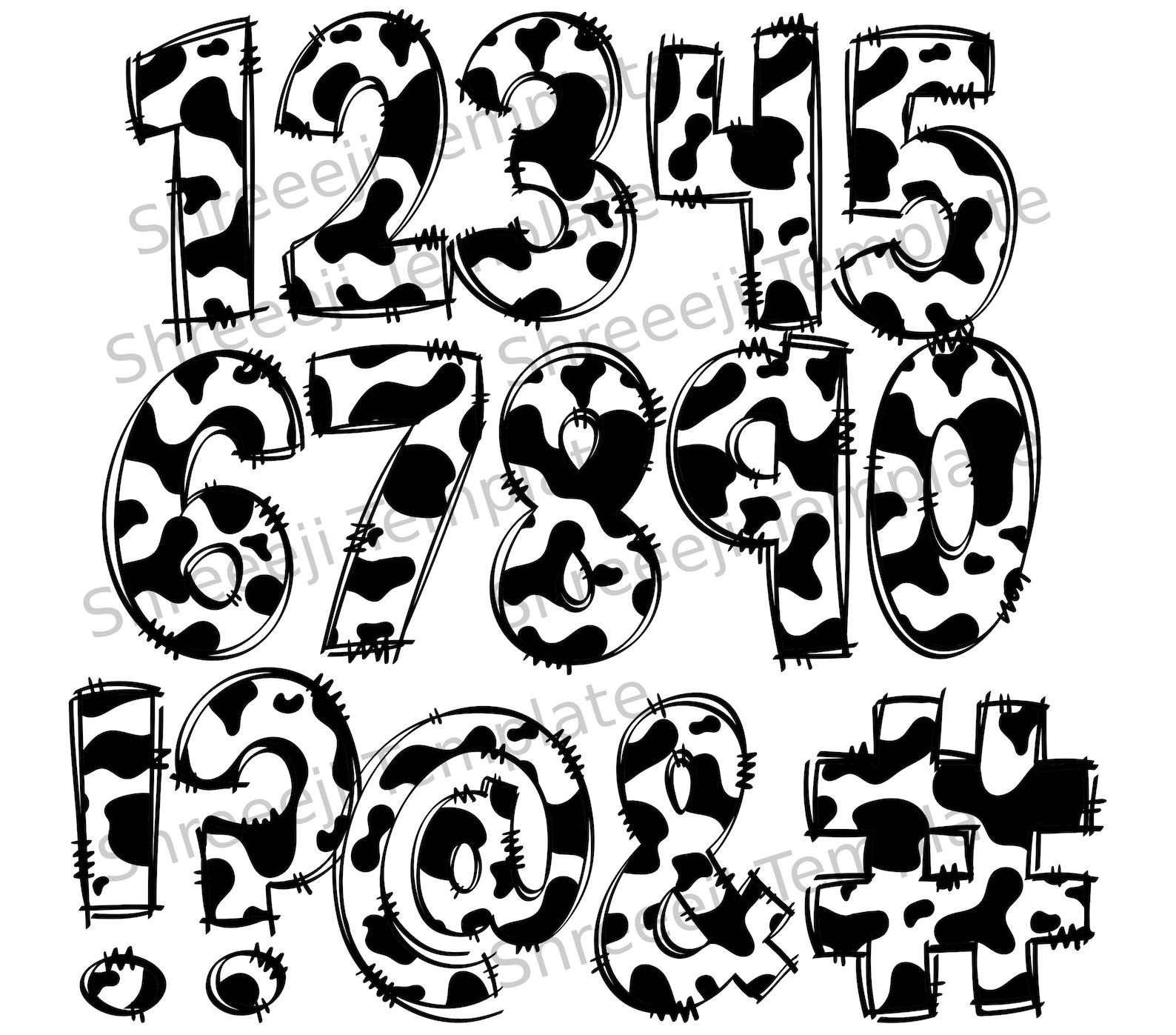 Cowhide Alphabet Letters PNG Bundle, Cowskin Doodle Letters, Hand Drawn ...