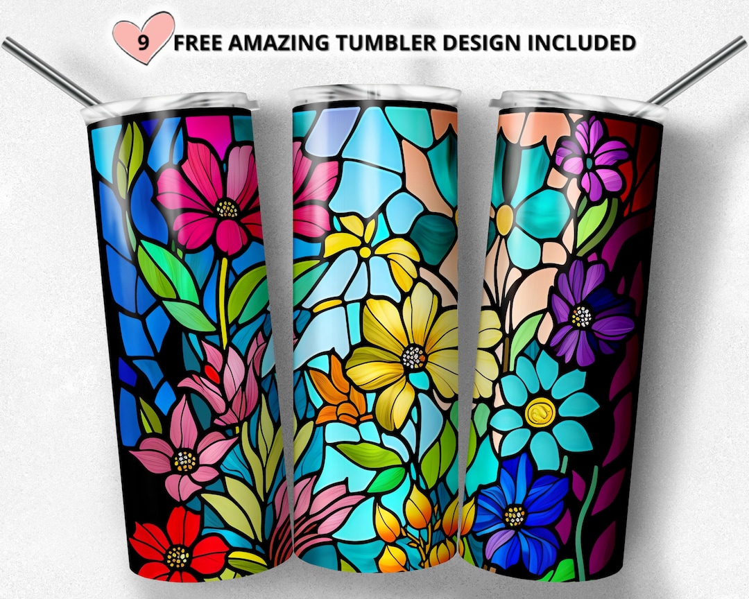 Spring Tumbler, Floral Stained Glass 20oz Skinny Tumbler Sublimation ...