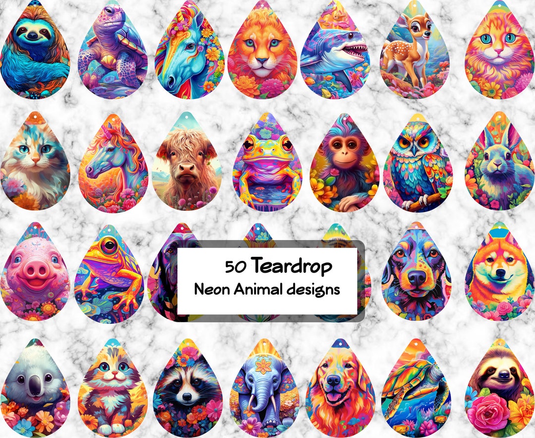 50 PNG Neon Animal Tear Drop Sublimation Design, Tear Drop Designs ...