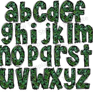 Weed Alphabet Letters PNG Bundle, Floral Doodle Letters, Hand Drawn ...