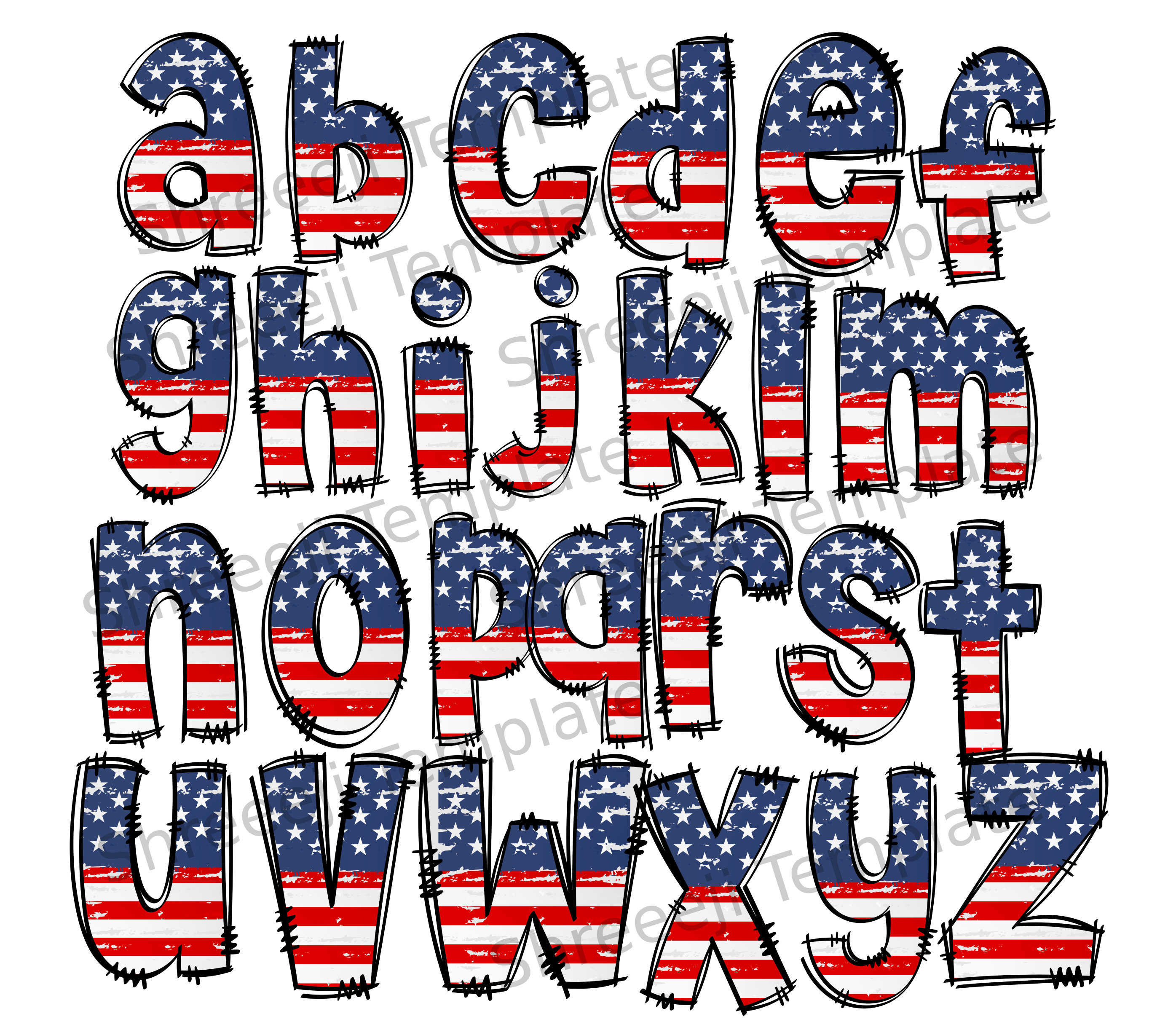 USA Alphabet Letters PNG Bundle Patriotic American Flag - Etsy