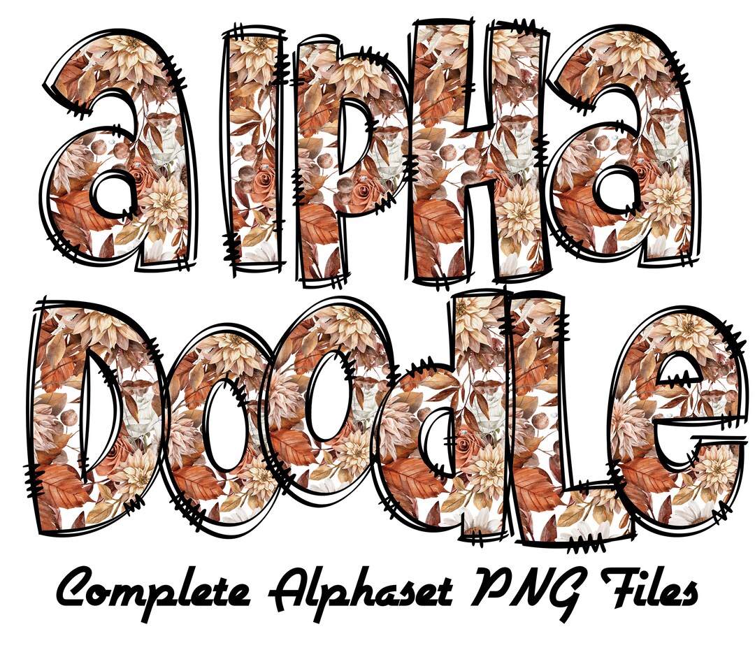 Vintage Autumn Flower Letters PNG Bundle, Floral Doodle Letters, Hand ...