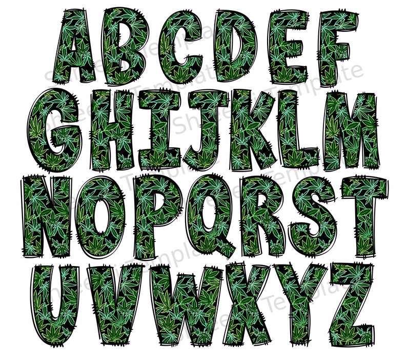 Weed Alphabet Letters PNG Bundle Floral Doodle Letters Hand - Etsy