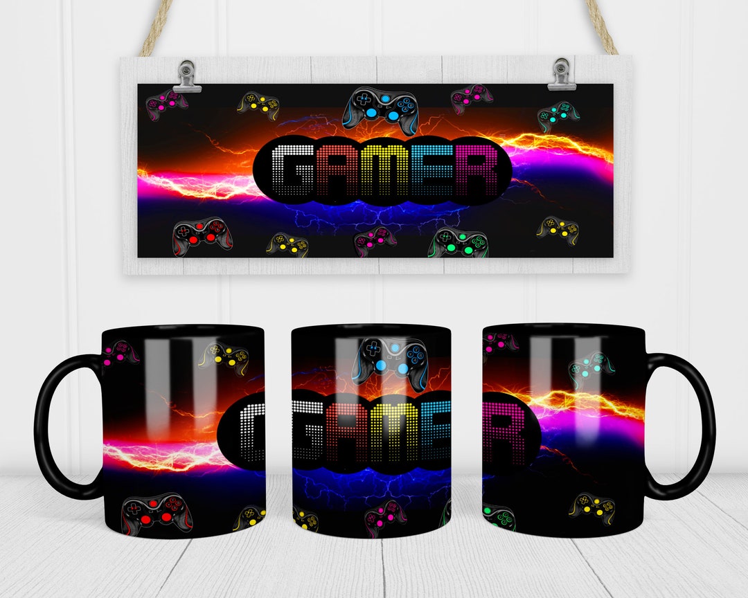 Gamer Neon Glow Mug Sublimation Template Sublimation Designs - Etsy