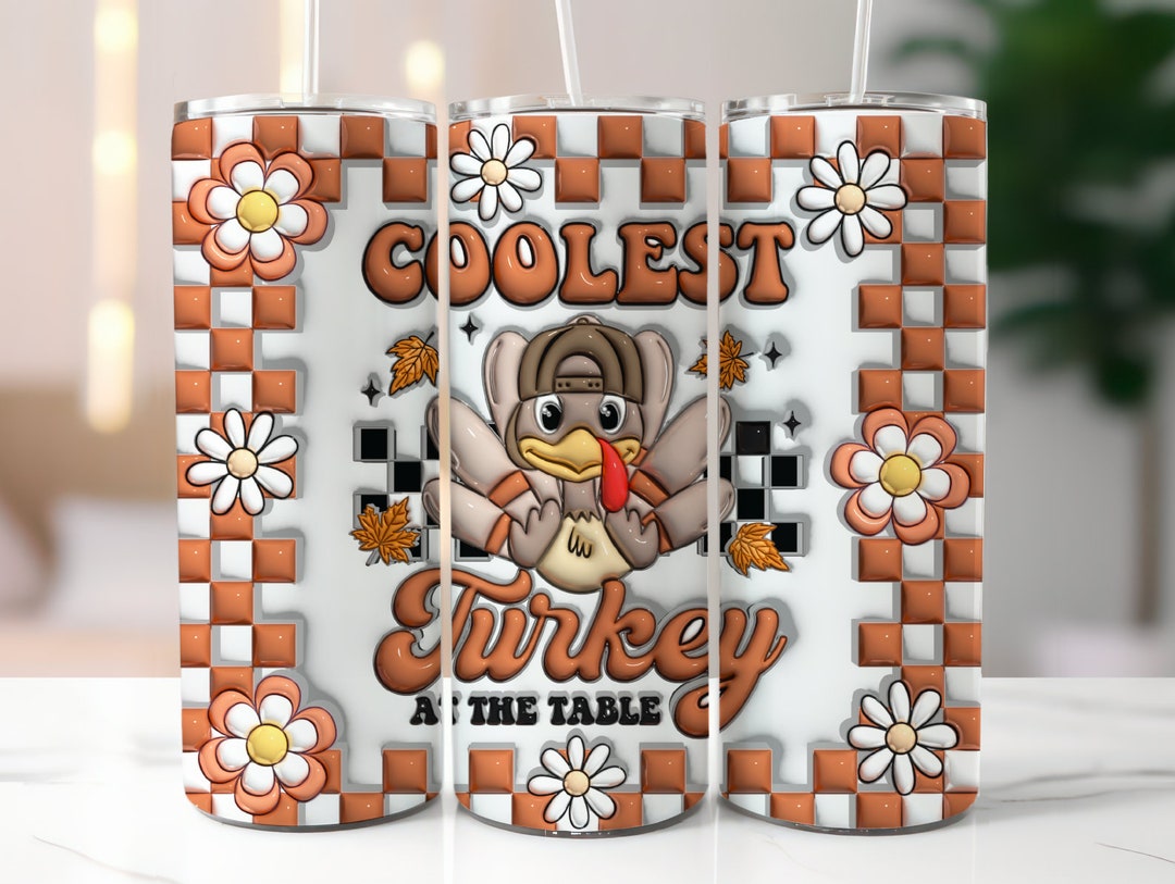 3D Coolest Turkey Inflated Tumbler Wrap, Concha Lights Christmas Puffy ...