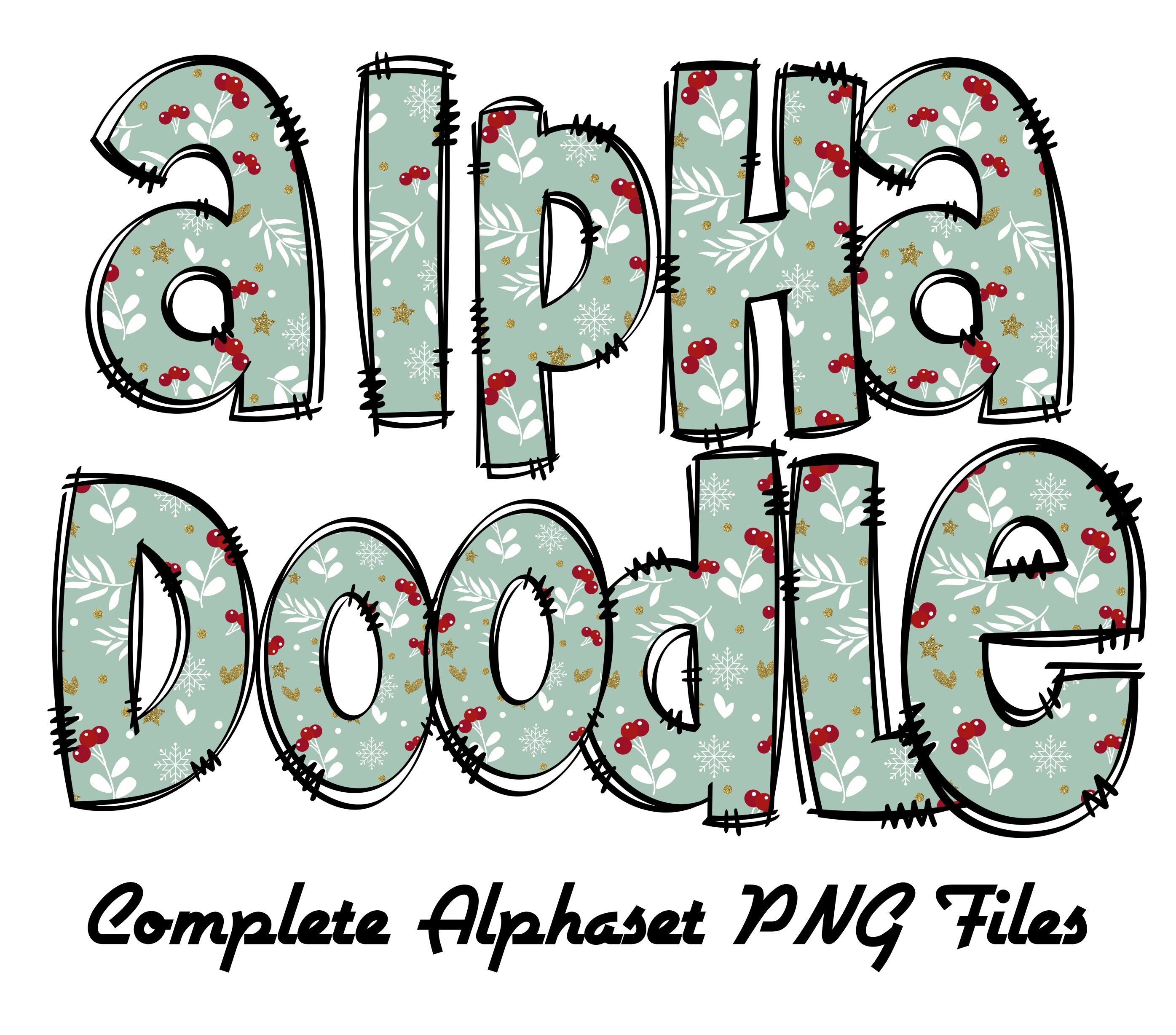 Christmas Alphabet Letters PNG Bundlehoho Doodle Letters - Etsy