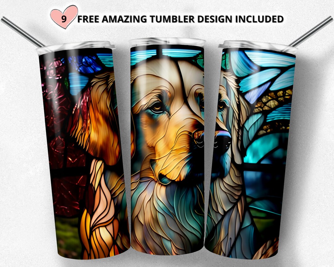 Stained Glass Golden Retriever Dog 20 Oz Skinny Tumbler Sublimation ...