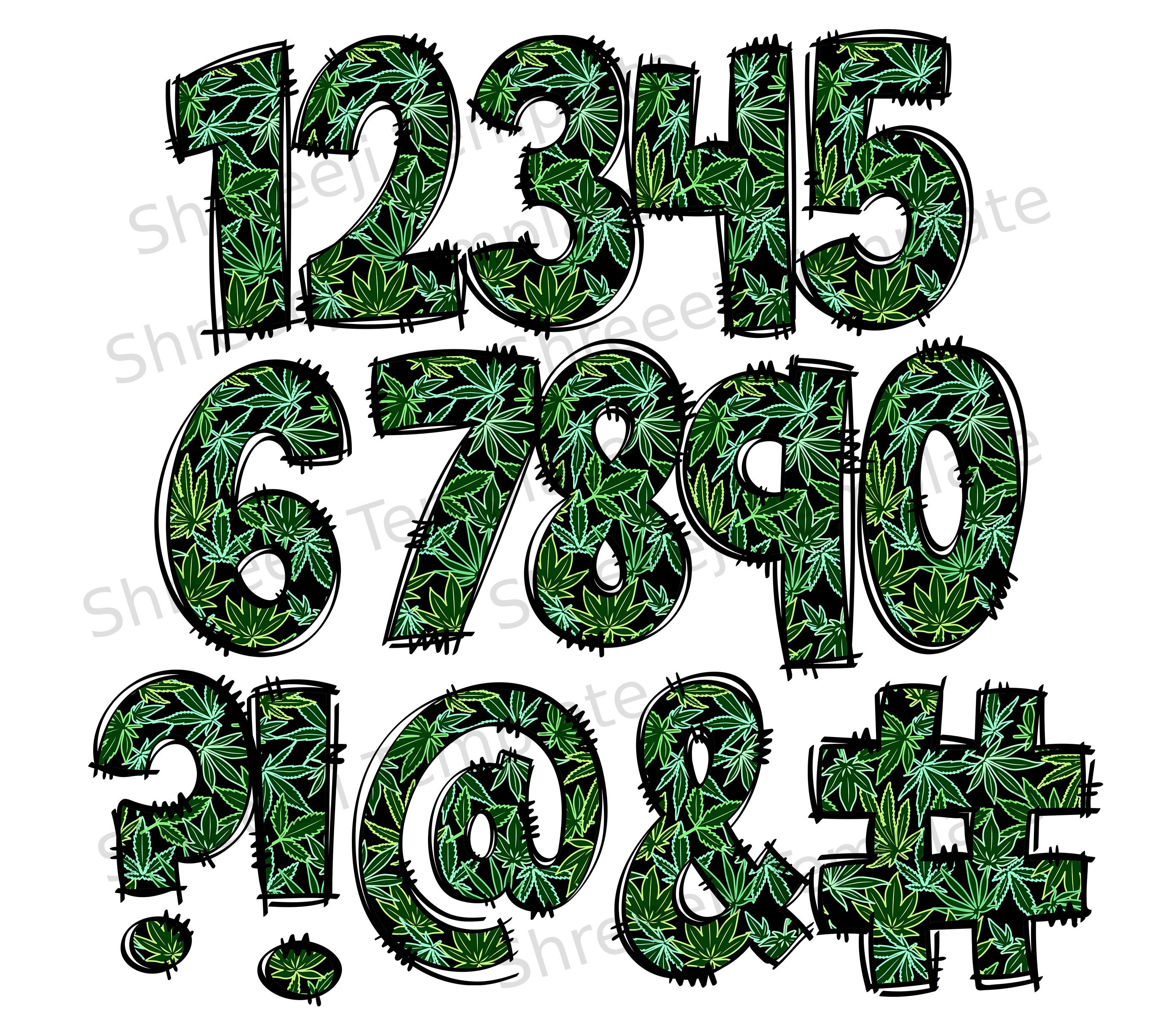 Weed Alphabet Letters PNG Bundle Floral Doodle Letters Hand - Etsy
