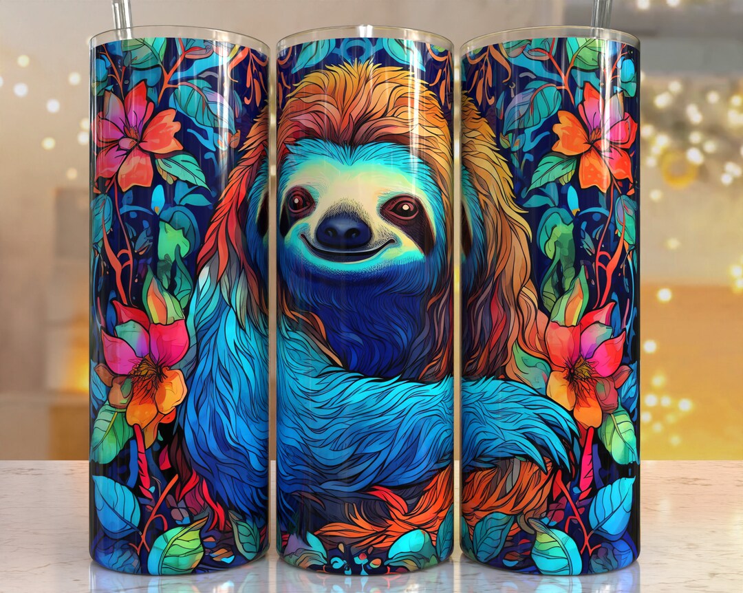 Neon Sloth 20 Oz Skinny Tumbler Sublimation Design Digital Download PNG ...