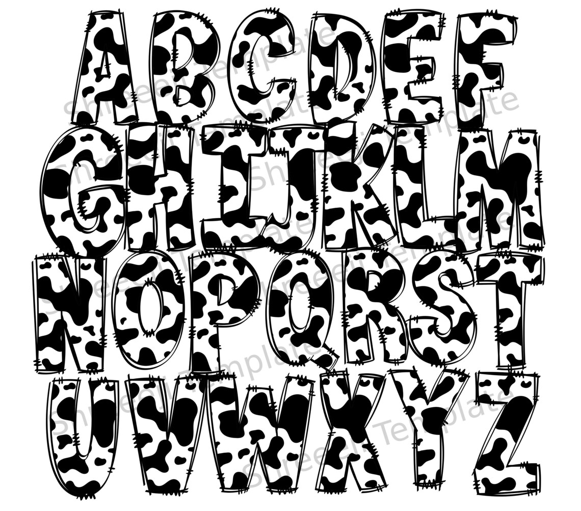 Cowhide Alphabet Letters PNG Bundle Cowskin Doodle Letters - Etsy