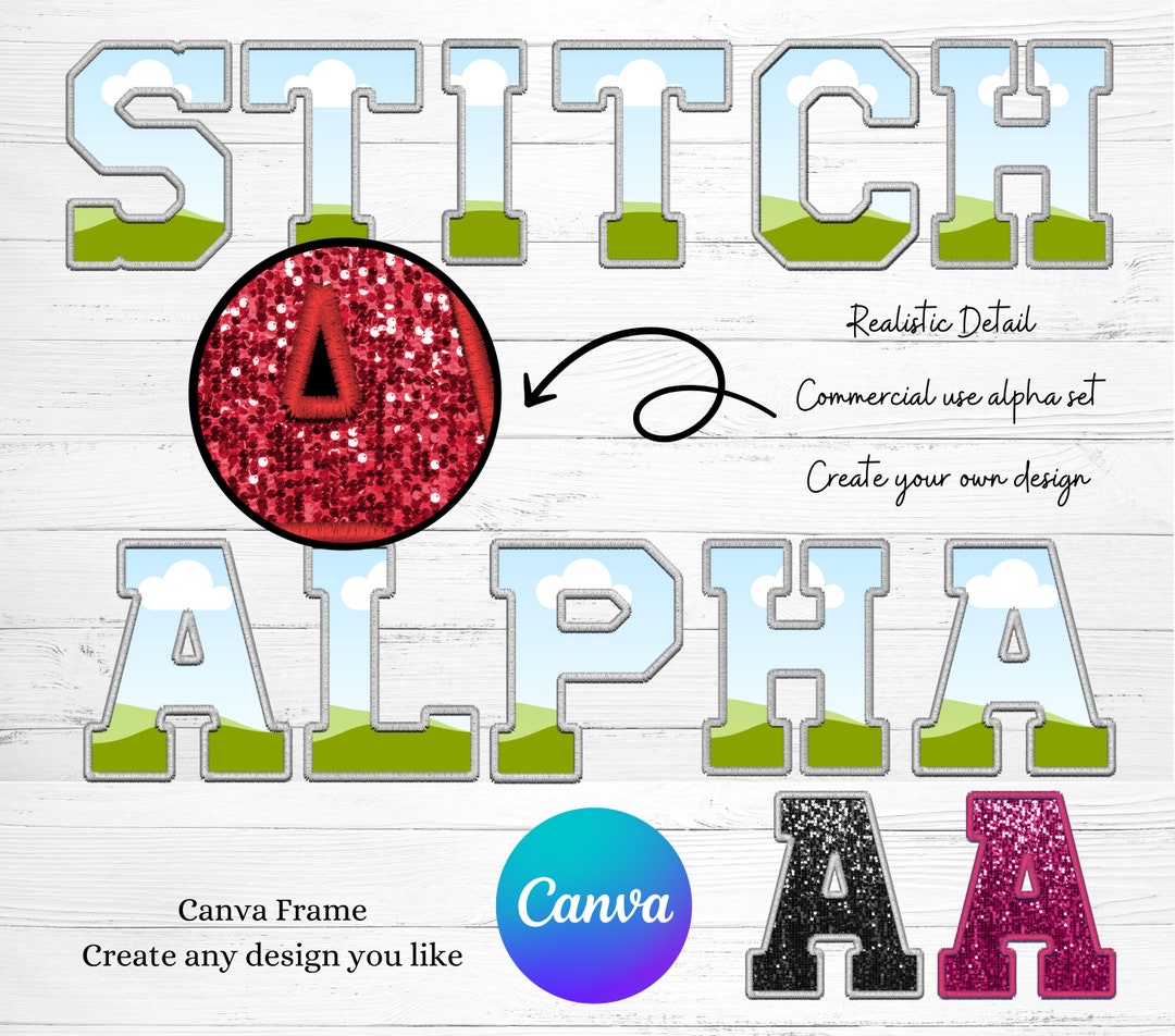 Digital Stitch Alpha PNG, Faux Embroidery Applique Patch Letters ...