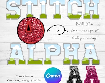Digital Stitch Alpha PNG, Faux Embroidery Applique Patch Letters ...