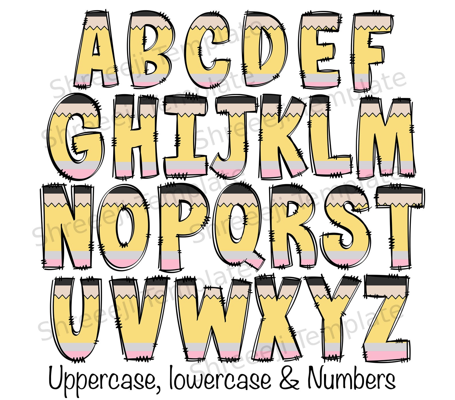 Pencil Doodle Letters Alphabet PNG Hand Drawn Upper and - Etsy