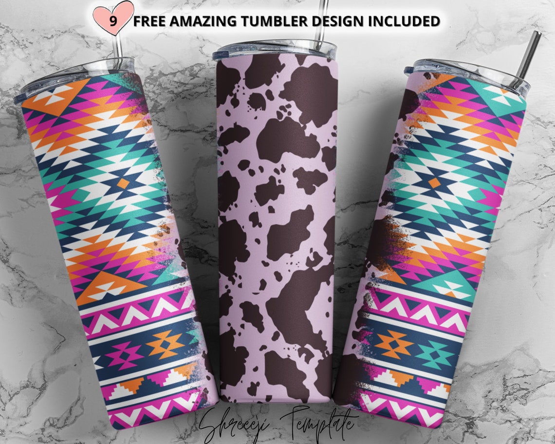 Cowhide Aztec Tumbler Designs, Seamless AZTEC 20oz Skinny Tumbler Wrap ...