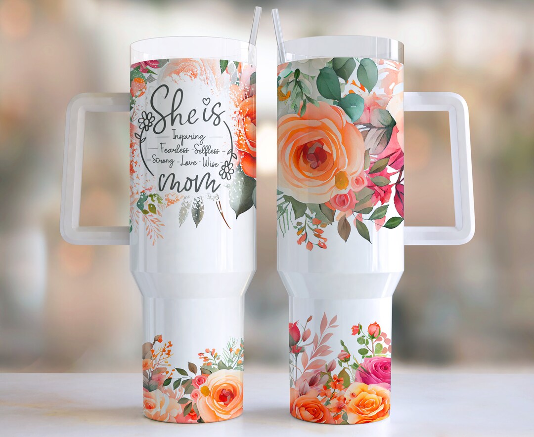 She is Mom Vibrant Floral 40oz Quencher Tumbler Wrap/ PNG Tumbler ...