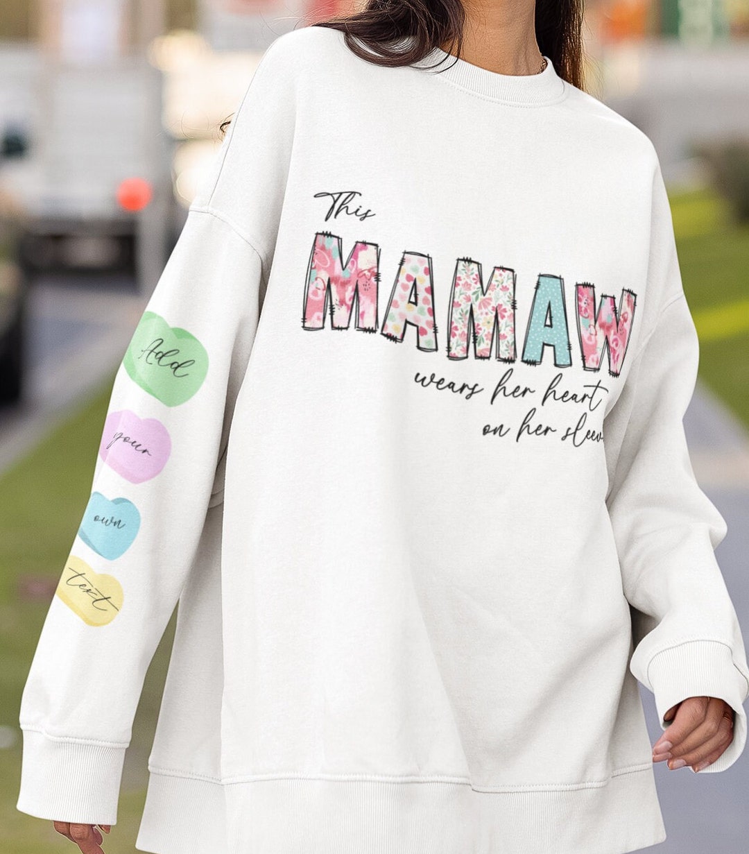 This MAMAW Wears Her Heart on Her Sleeve, Valentines Png, Add Your Own ...